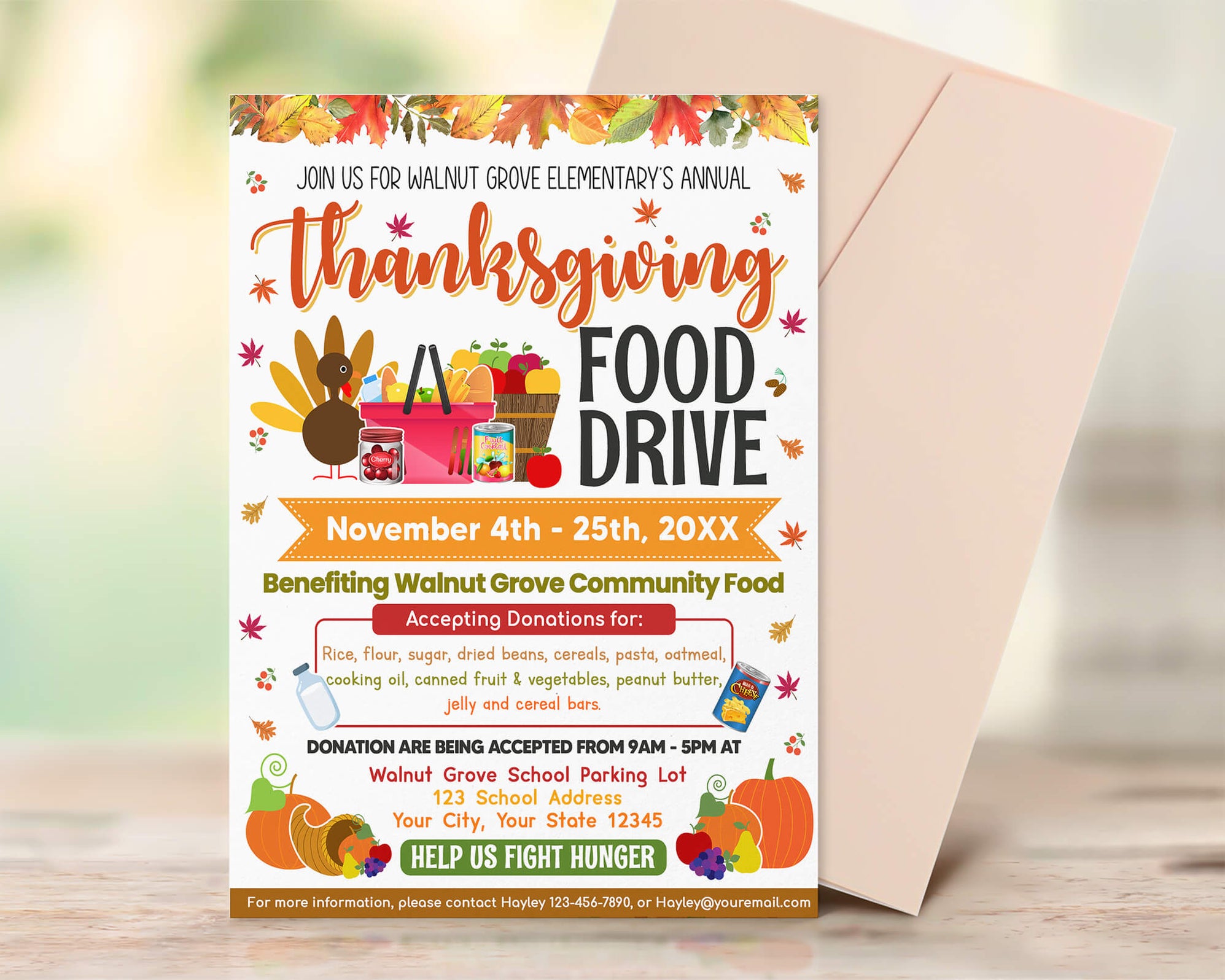 DIY Thanksgiving Food Drive Flyer | School and Community Food Drive ...