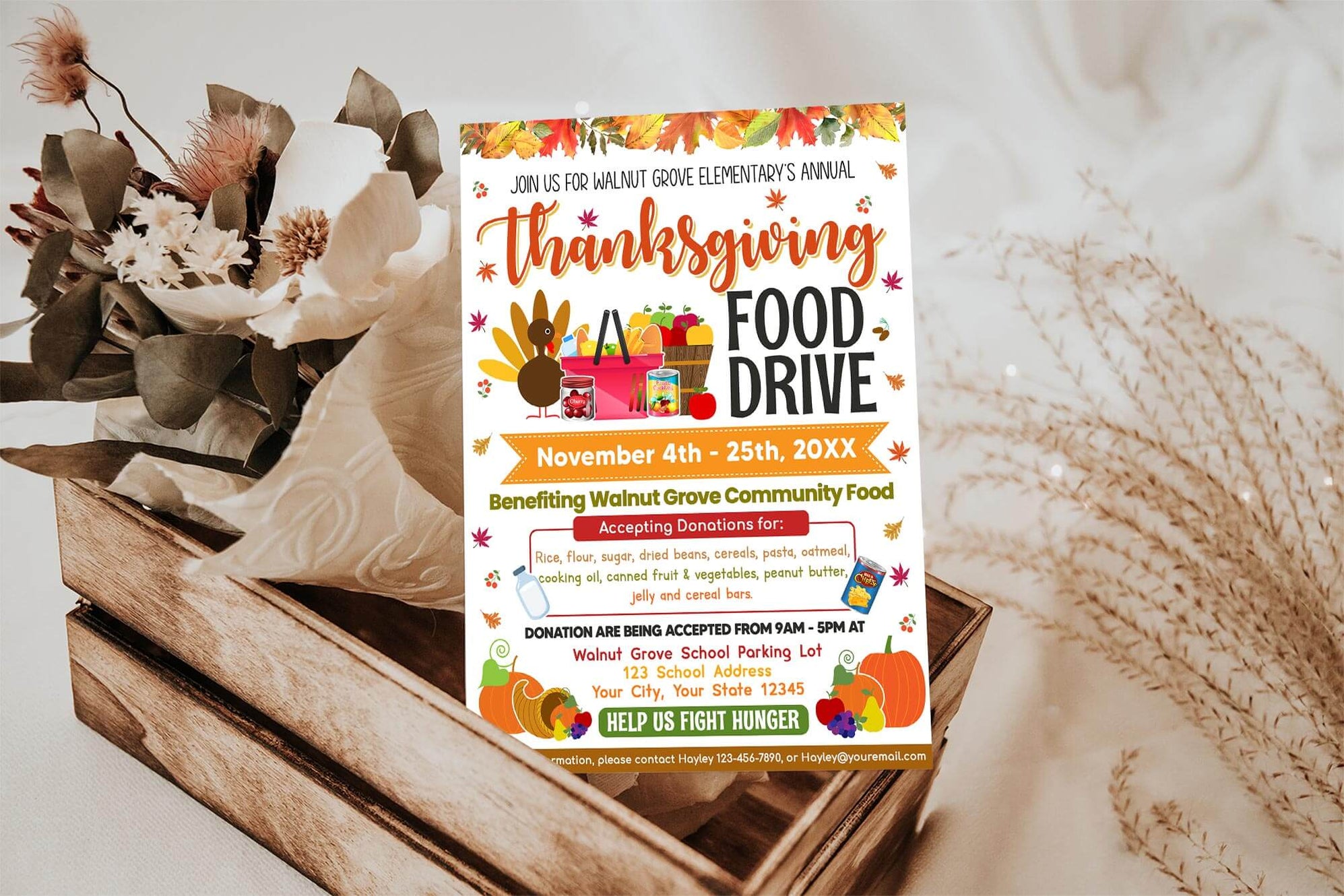 DIY Thanksgiving Food Drive Flyer | School and Community Food Drive ...