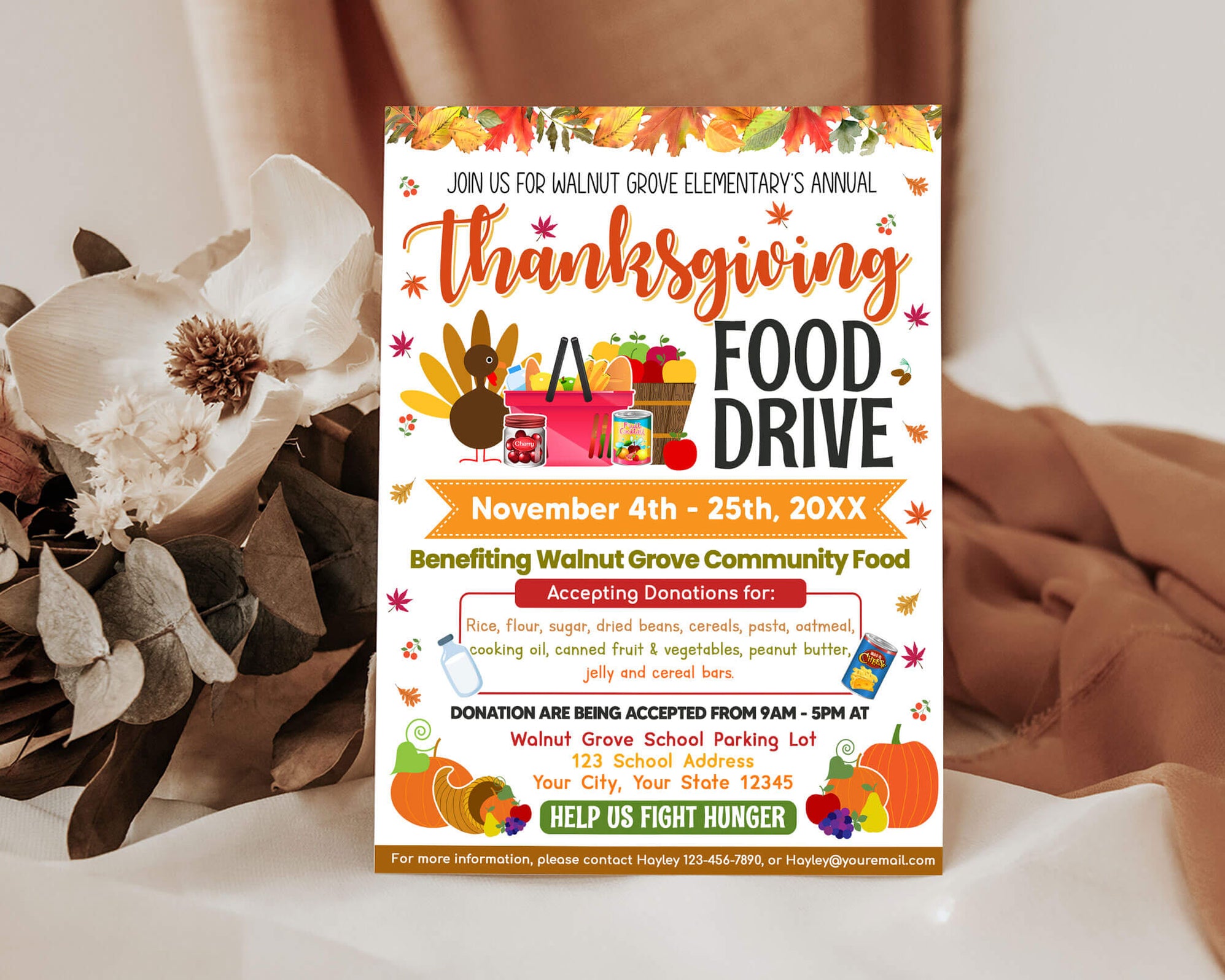 DIY Thanksgiving Food Drive Flyer | School and Community Food Drive ...