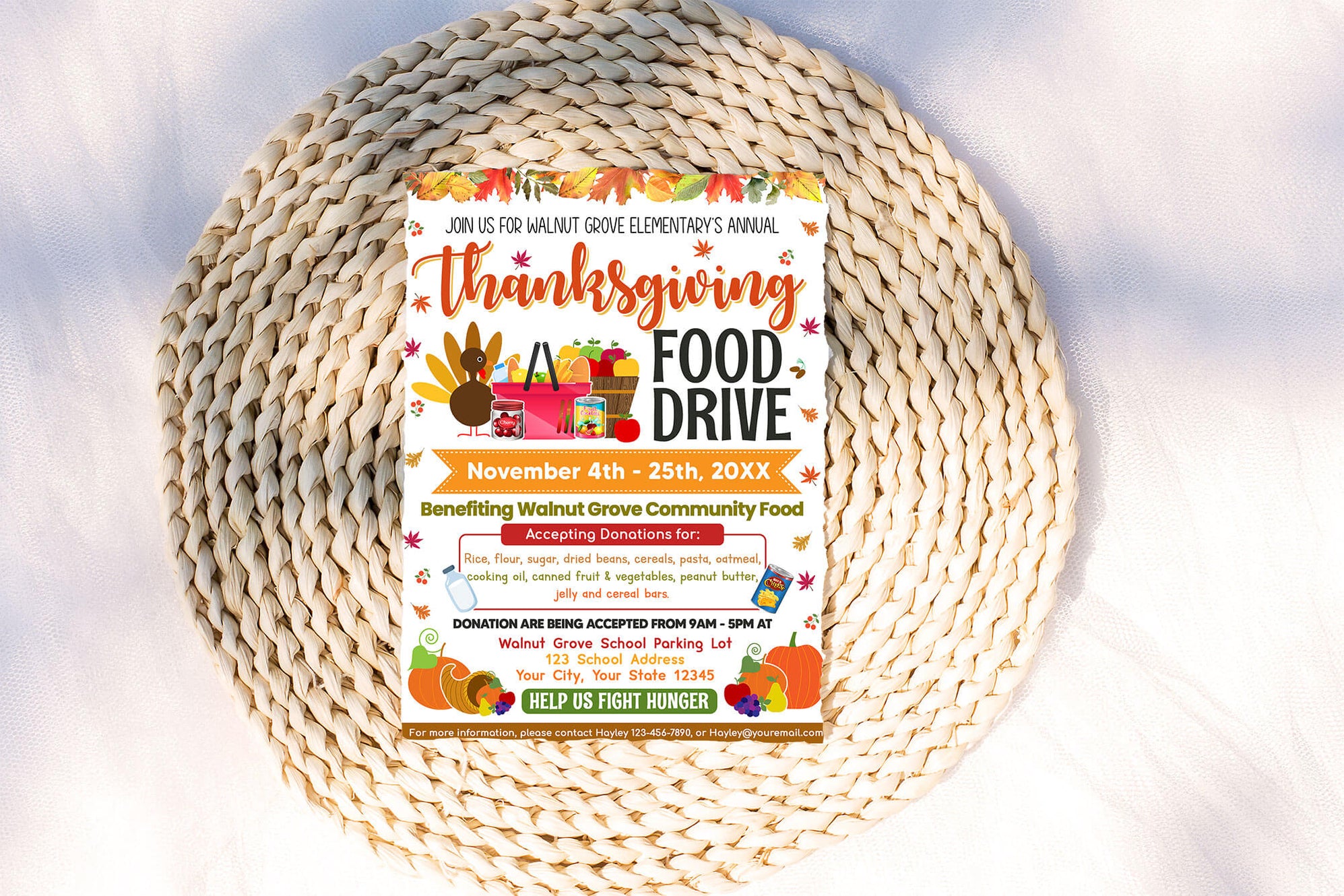DIY Thanksgiving Food Drive Flyer | School and Community Food Drive ...