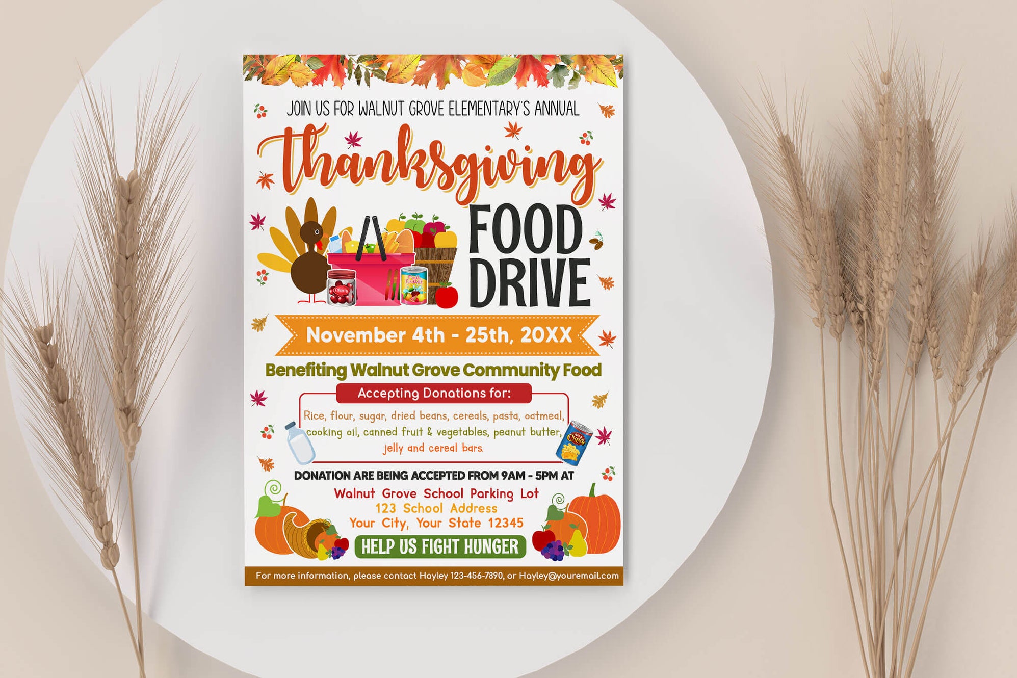 DIY Thanksgiving Food Drive Flyer | School and Community Food Drive ...