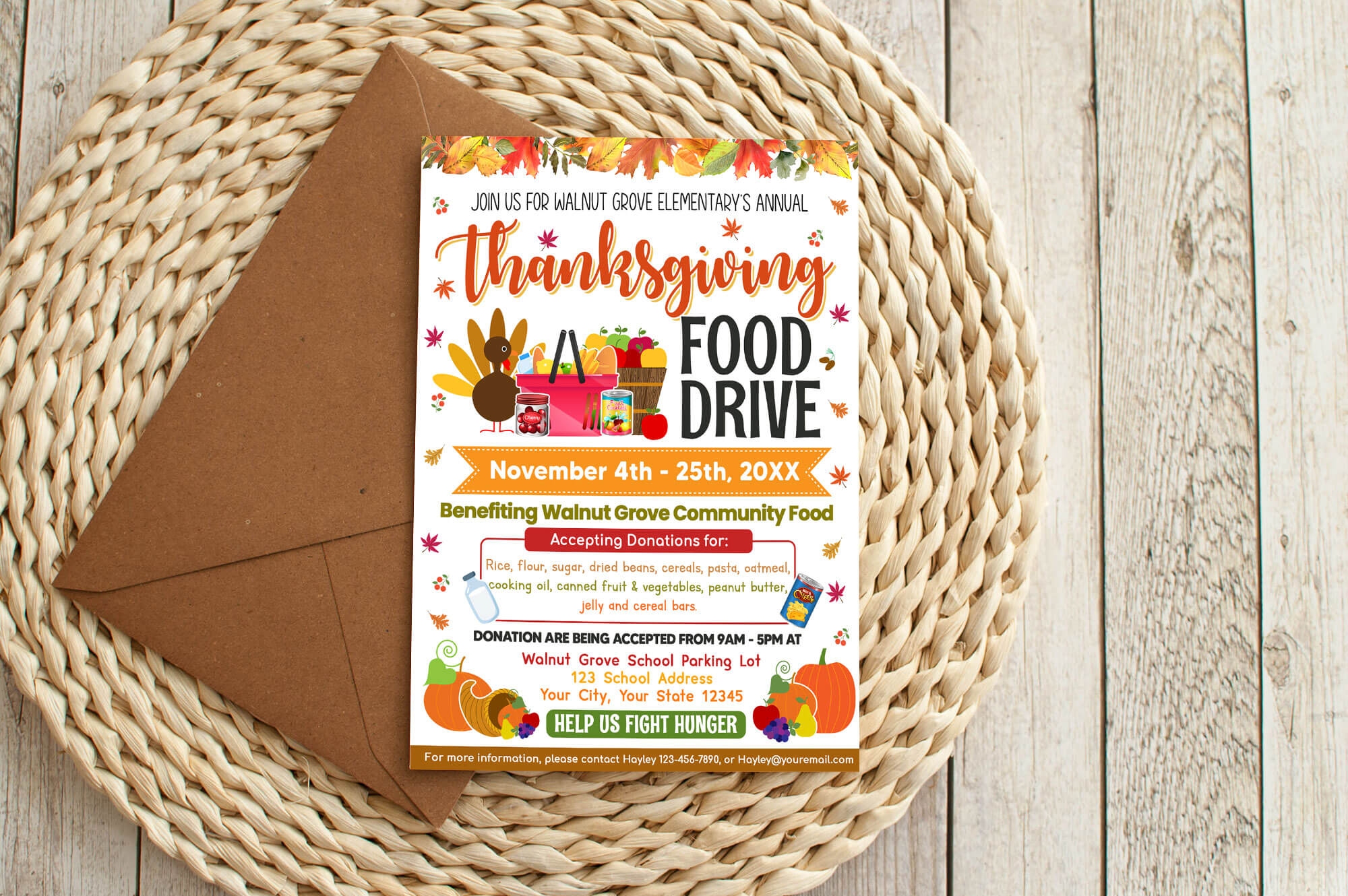 DIY Thanksgiving Food Drive Flyer | School and Community Food Drive ...