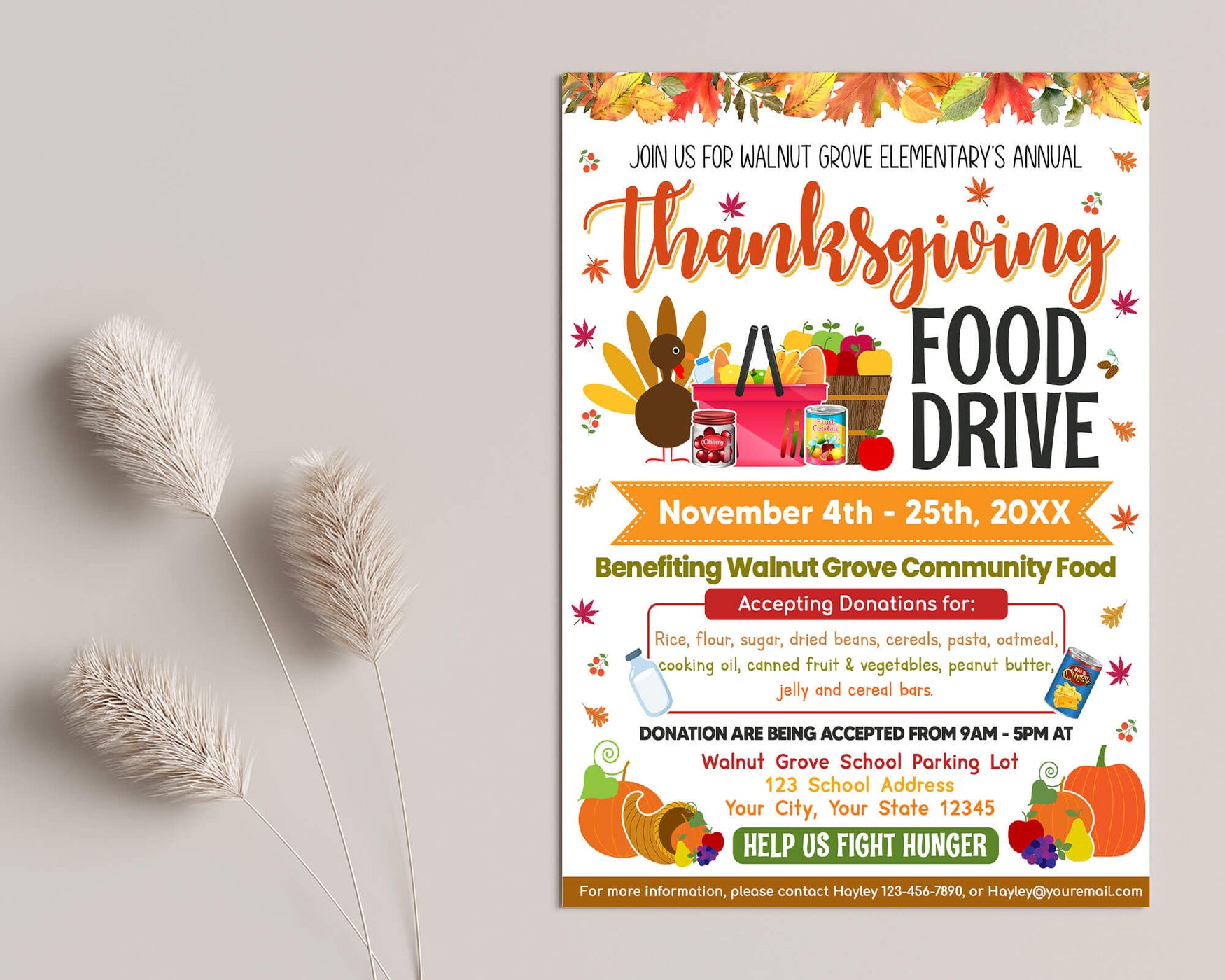 DIY Thanksgiving Food Drive Flyer | School and Community Food Drive ...