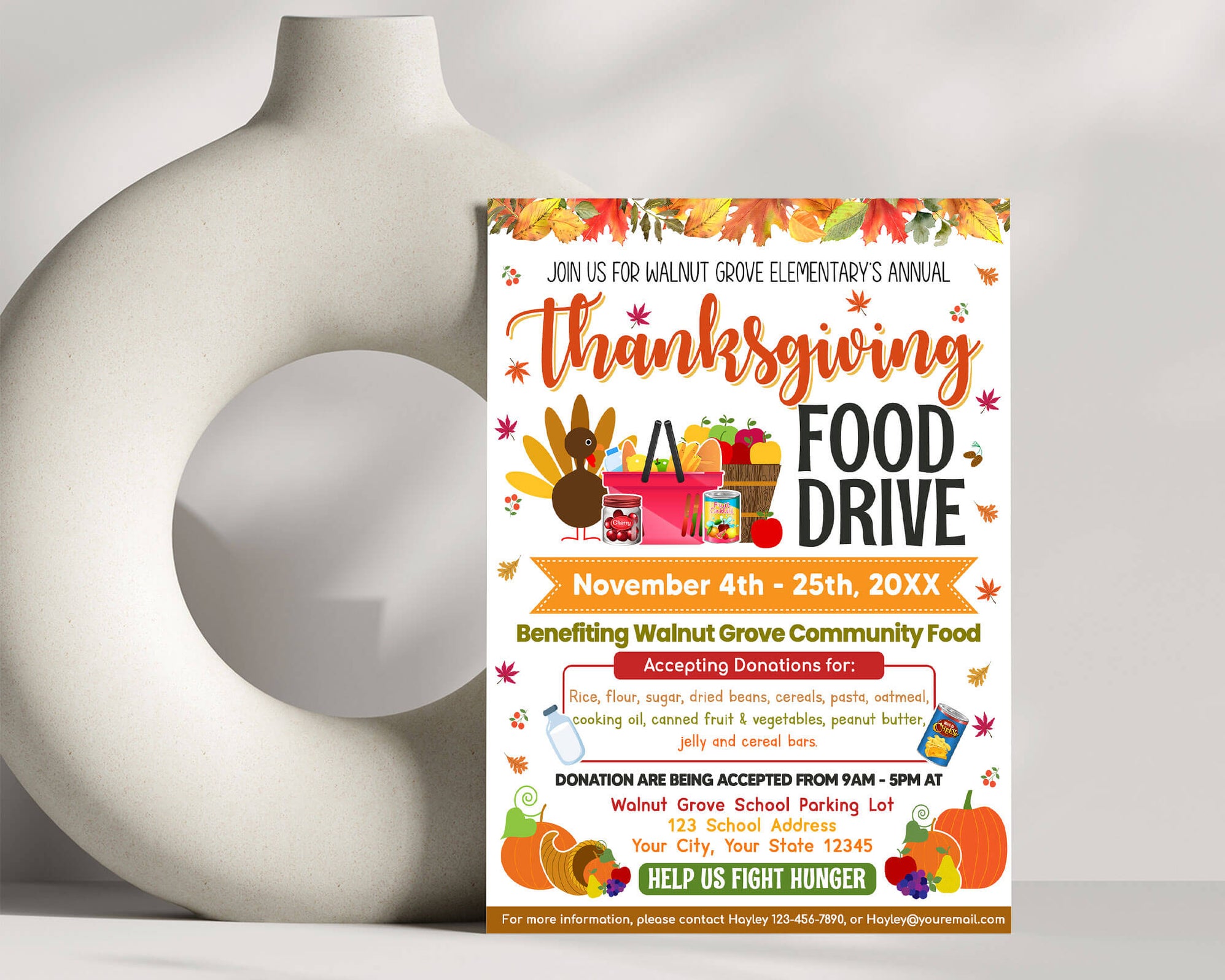 DIY Thanksgiving Food Drive Flyer | School and Community Food Drive ...