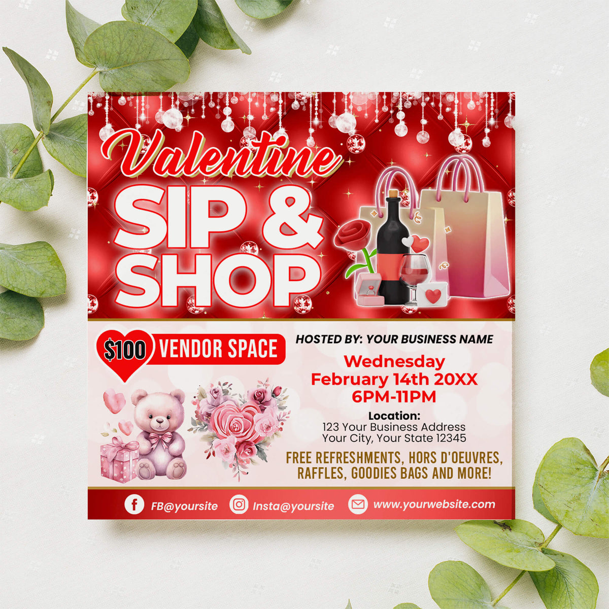 DIY Valentine's Day Sip and Shop Flyer | Pop Up Event Boutique Shop ...