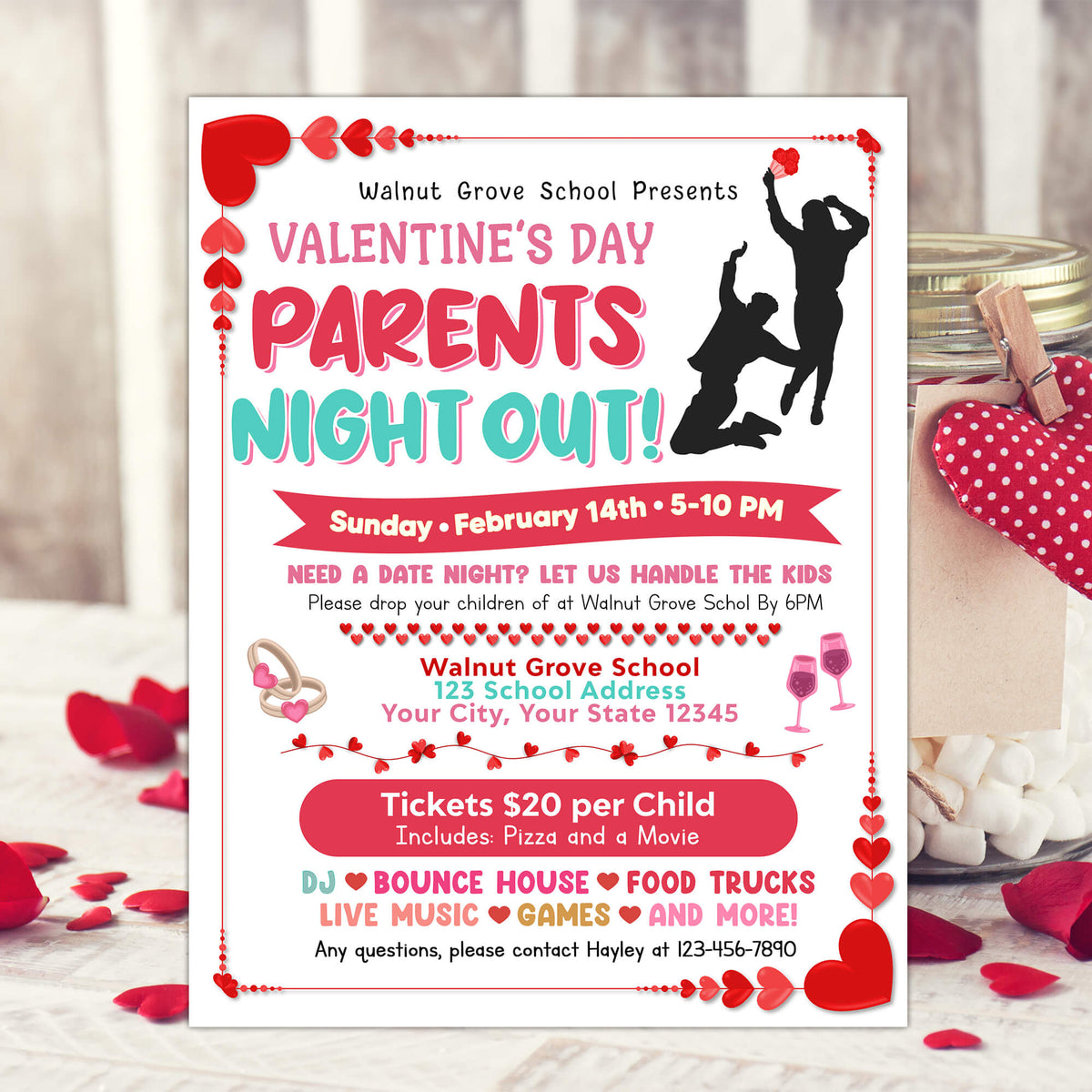 DIY Parent Night Out Valentine's Day Flyer | School Date Night ...