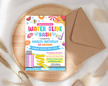 Customizable Water Slide Bash Party Invitation | Summer Party Bash ...