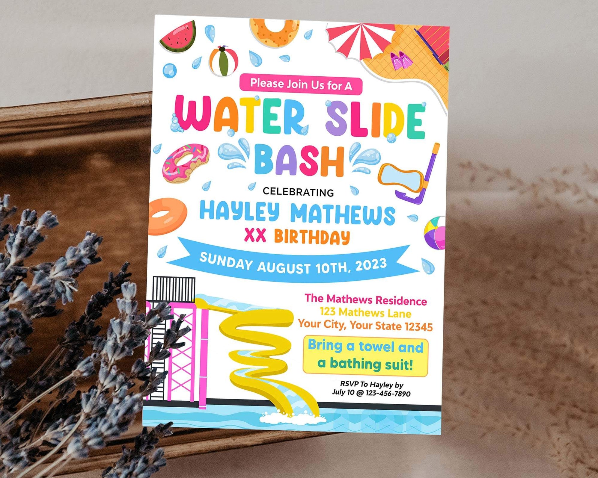 Customizable Water Slide Bash Party Invitation | Summer Party Bash ...