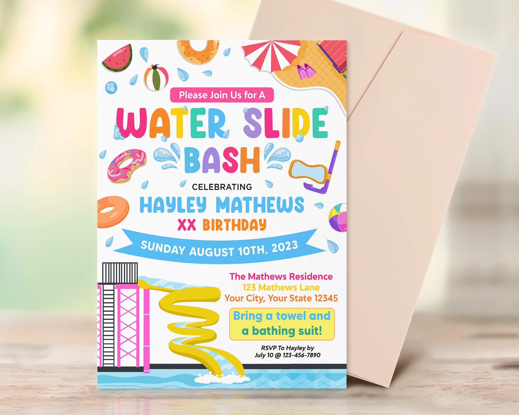 Customizable Water Slide Bash Party Invitation | Summer Party Bash ...