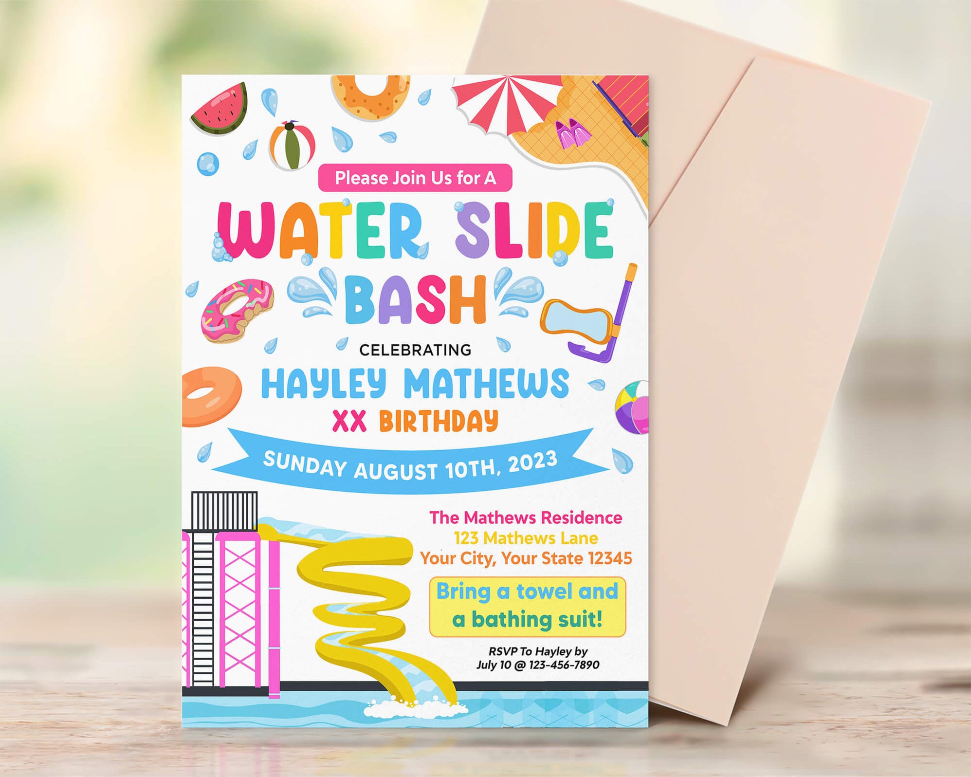 Customizable Water Slide Bash Party Invitation | Summer Party Bash ...