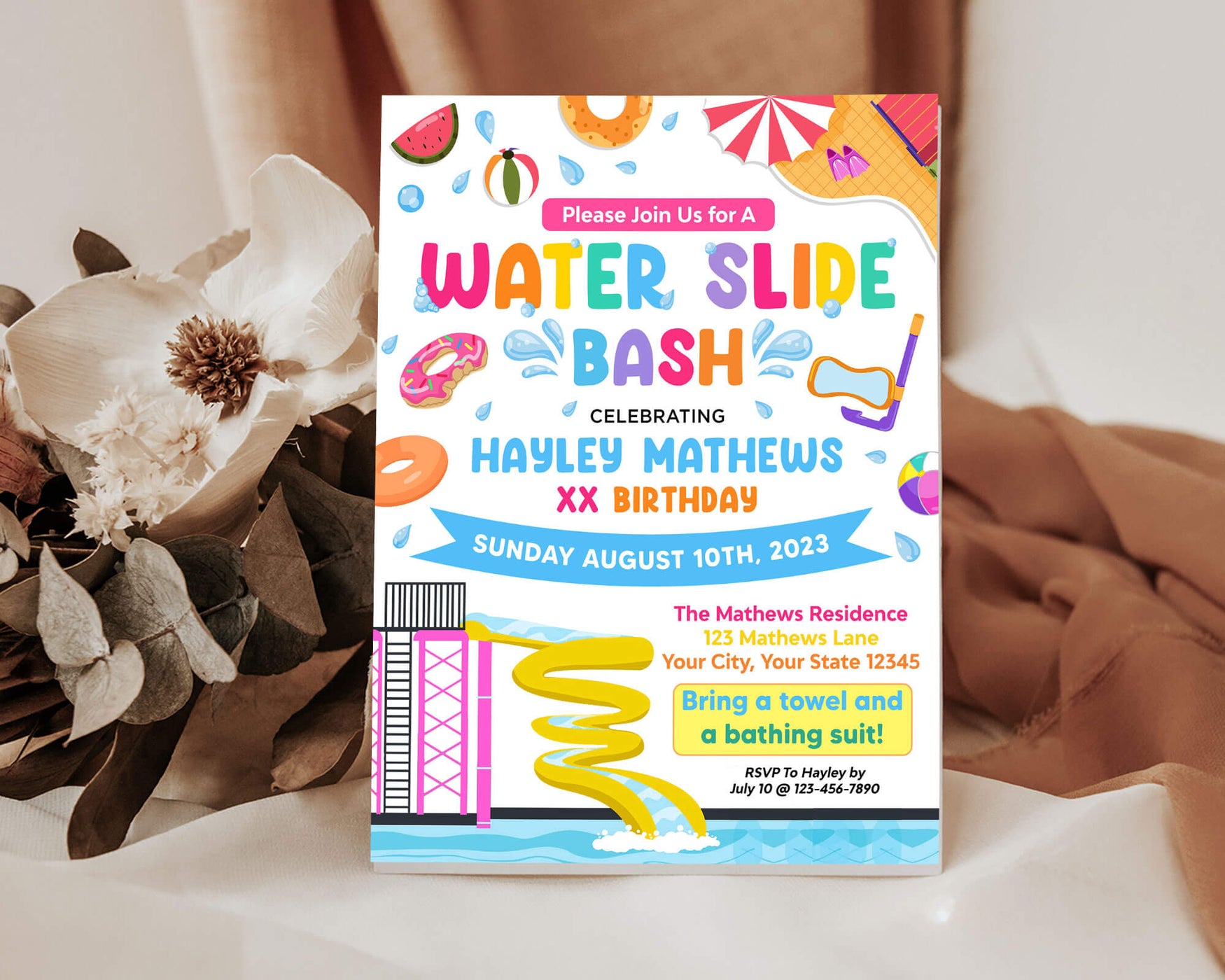 Customizable Water Slide Bash Party Invitation | Summer Party Bash ...