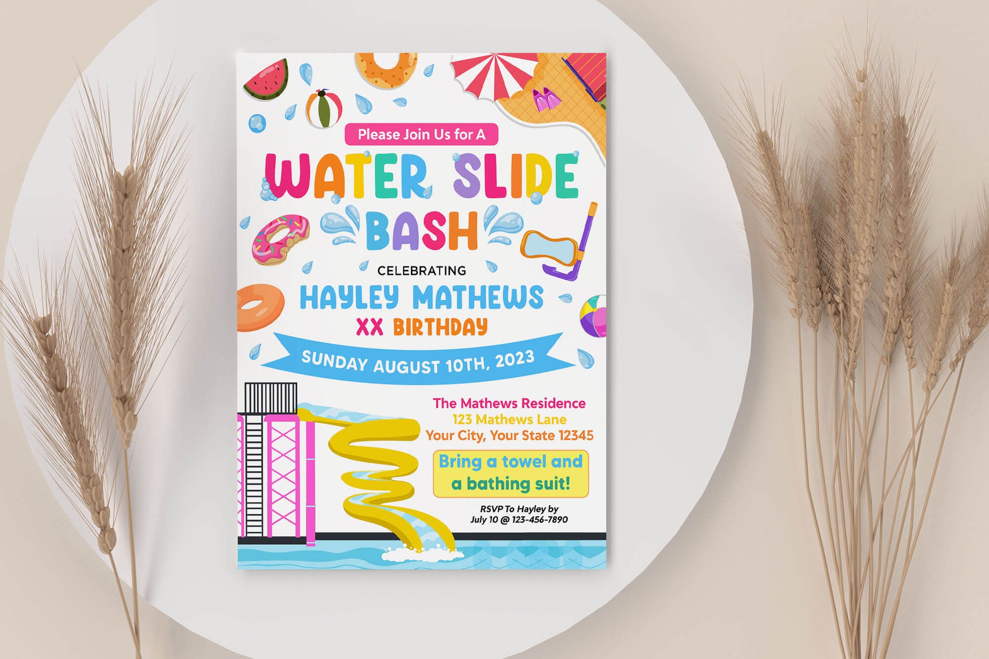 Customizable Water Slide Bash Party Invitation | Summer Party Bash ...