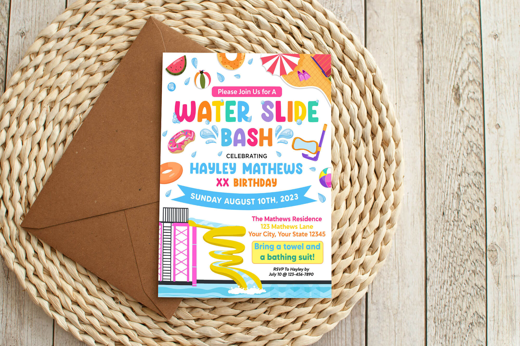 Customizable Water Slide Bash Party Invitation | Summer Party Bash ...