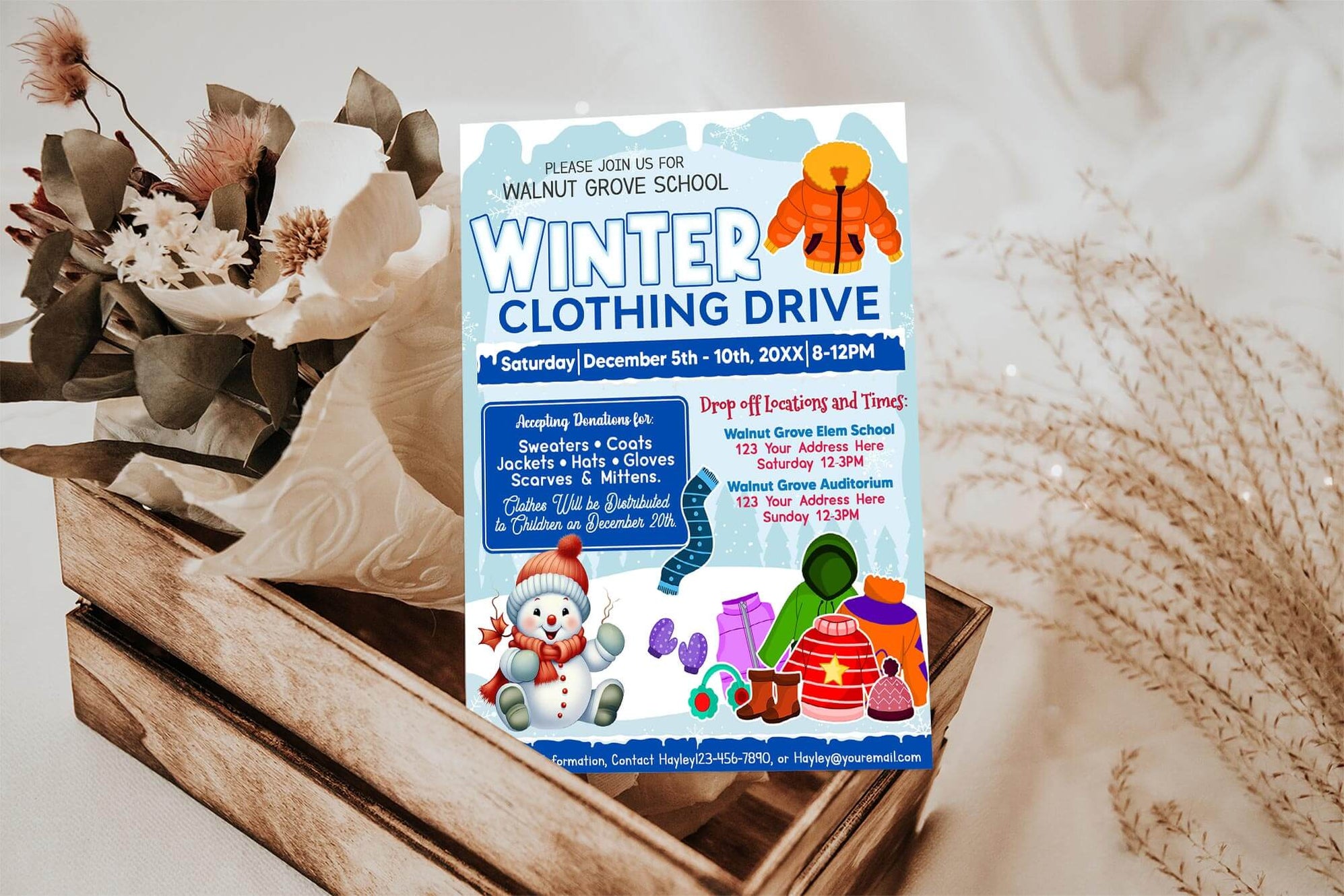 DIY Winter Clothing Drive Flyer | Holiday Winter School and Community ...