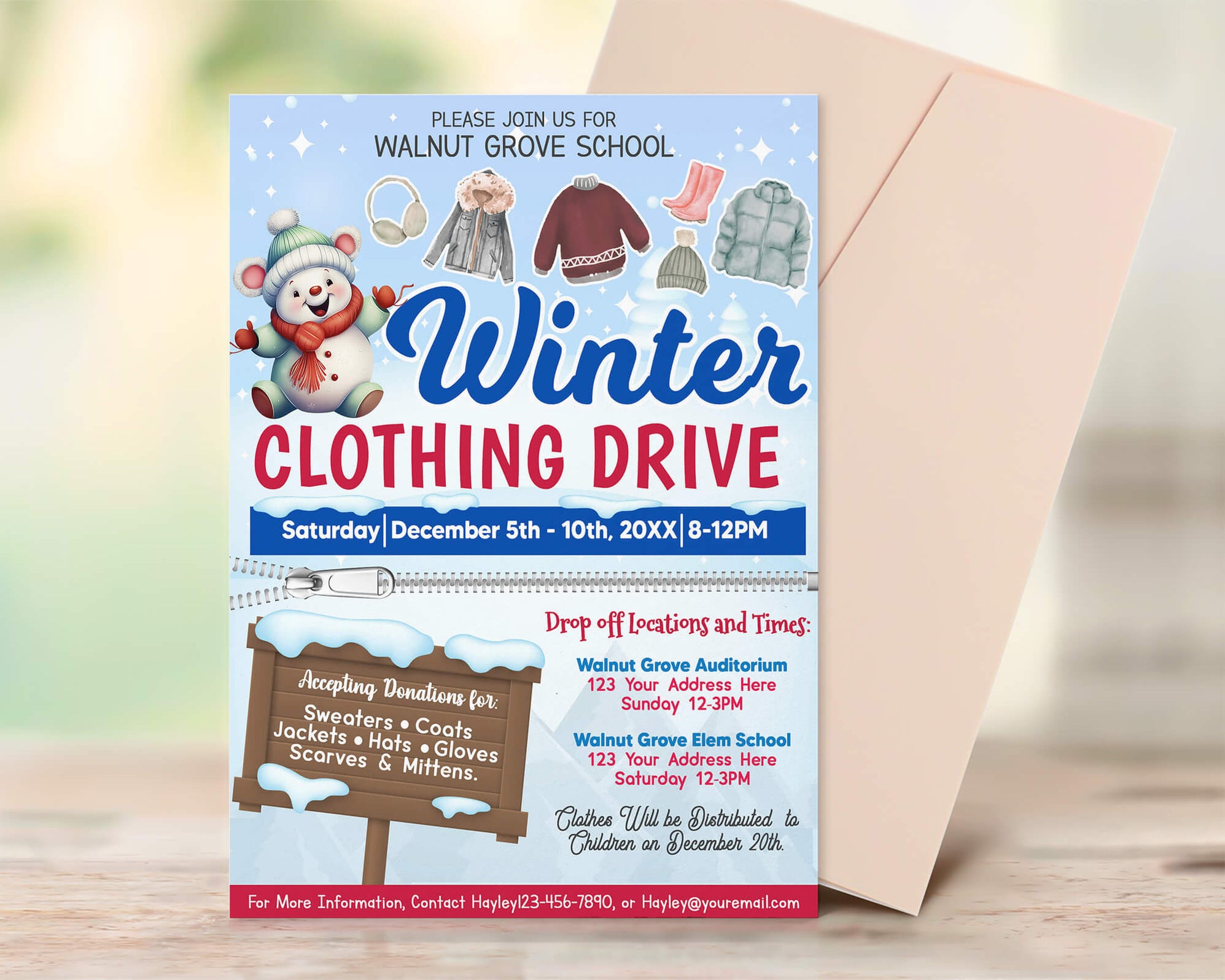 Customizable Winter Clothing Drive Flyer Template | School and ...