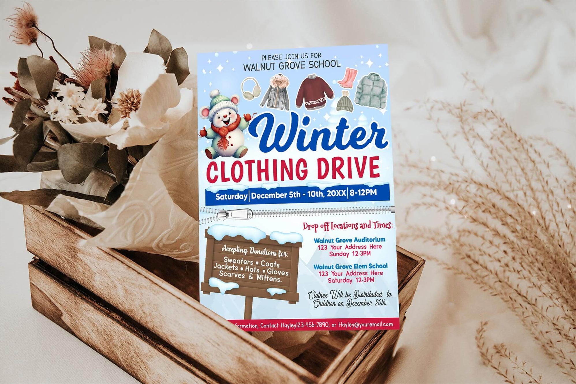 Customizable Winter Clothing Drive Flyer Template | School and ...