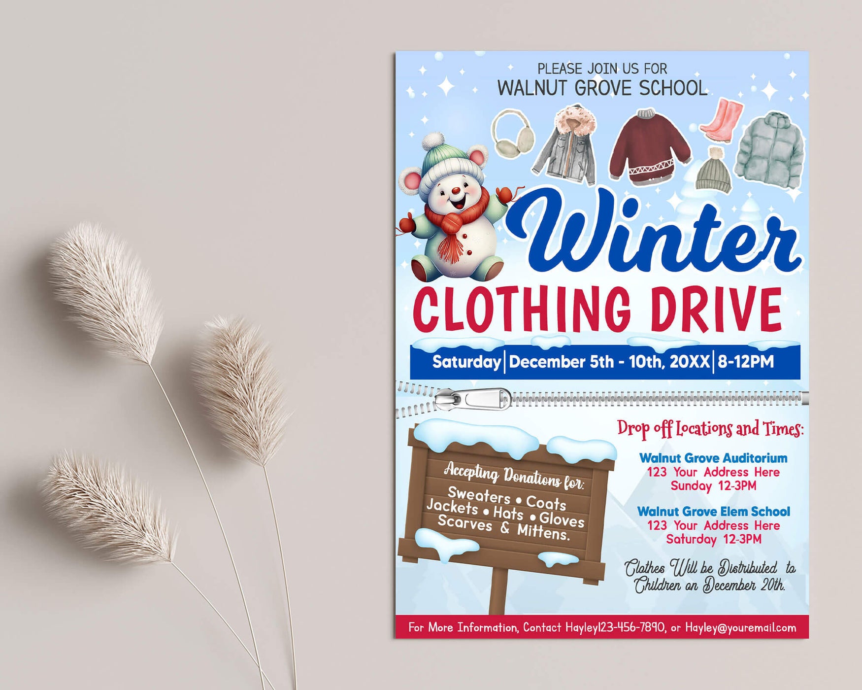 Customizable Winter Clothing Drive Flyer Template | School and ...