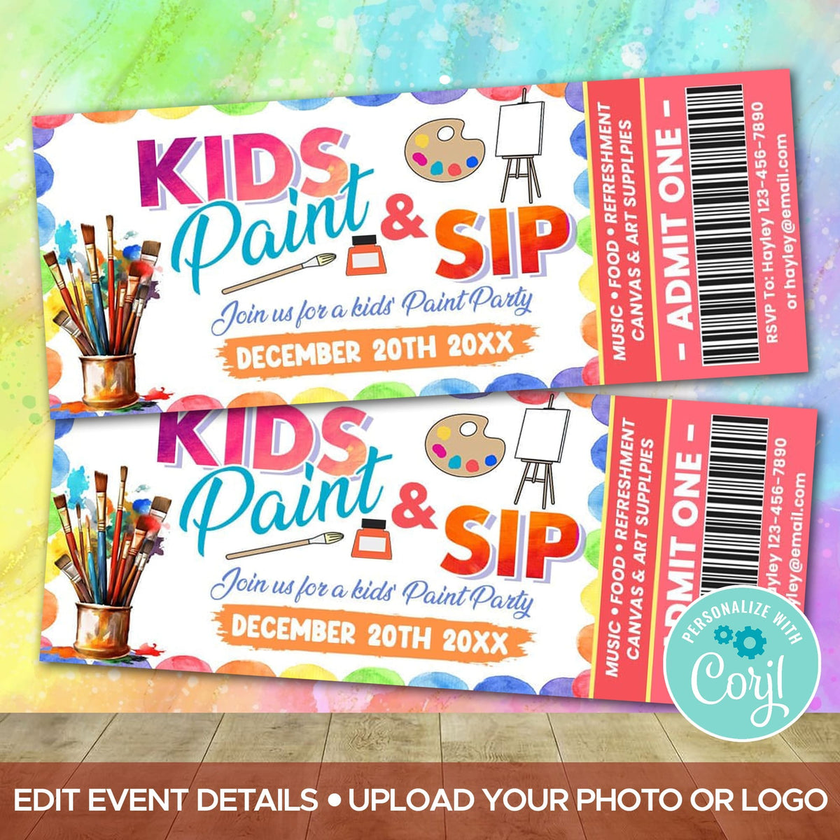 Customizable Kids Paint and Sip Party Ticket | Fun Kids Event Template ...