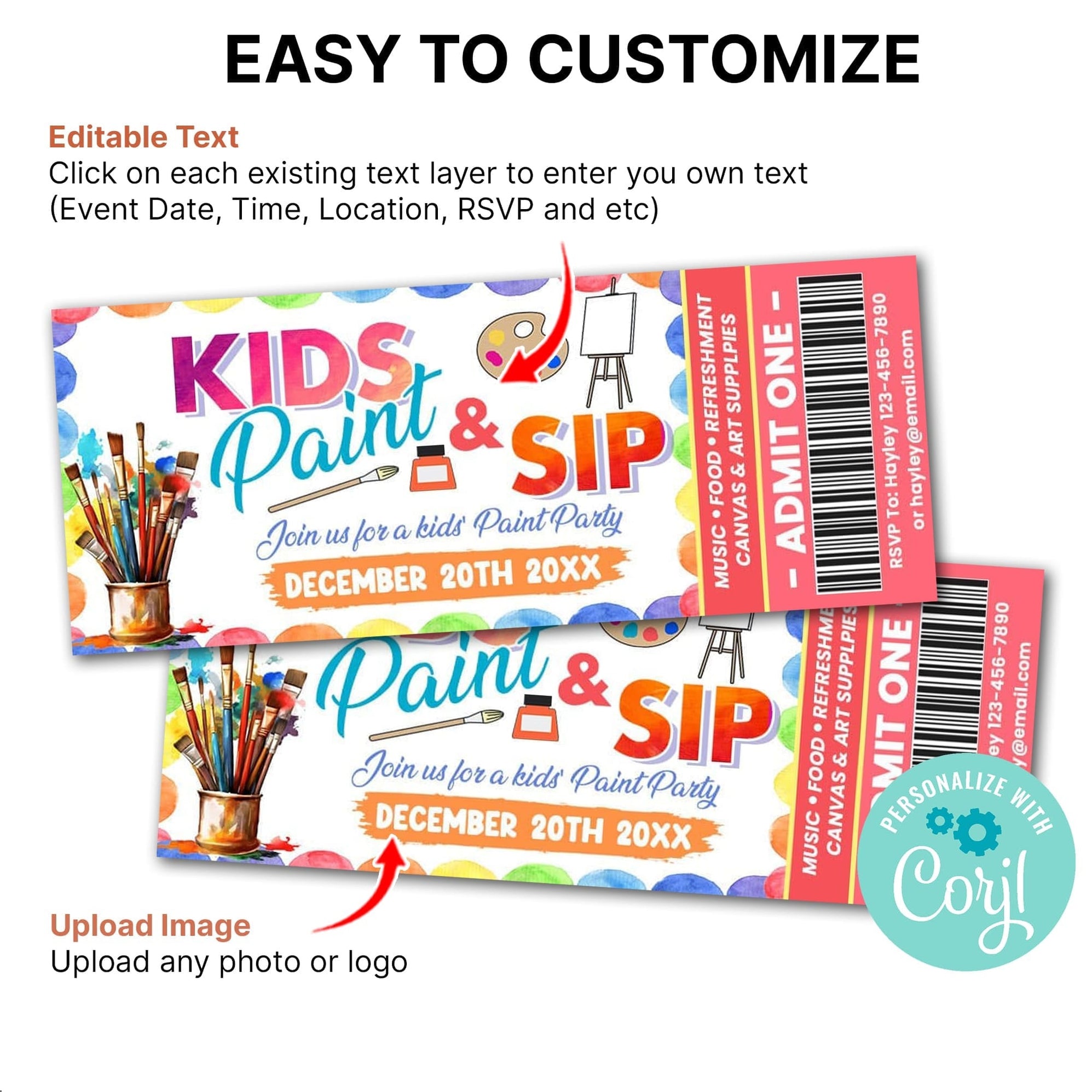 Customizable Kids Paint and Sip Party Ticket and Ticket Bundle | Fun ...