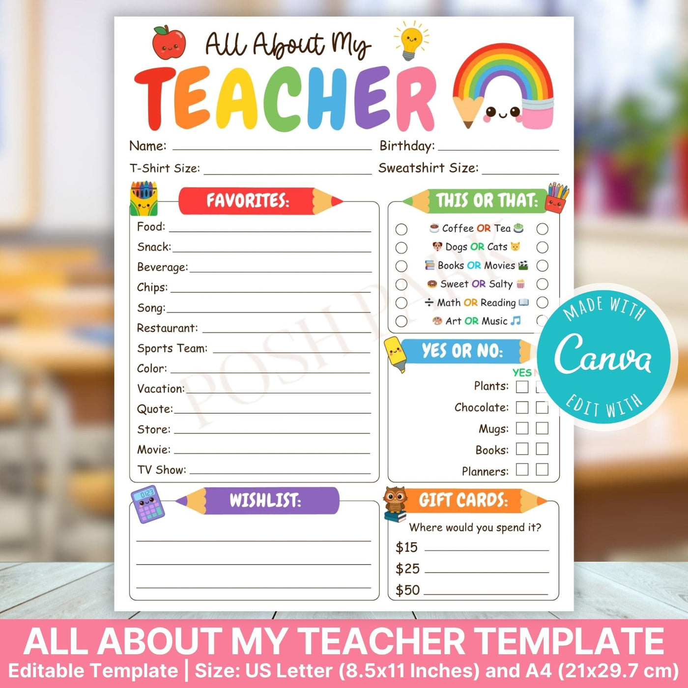 Customizable All About My Teacher Template | Getting to Know My Teacher ...