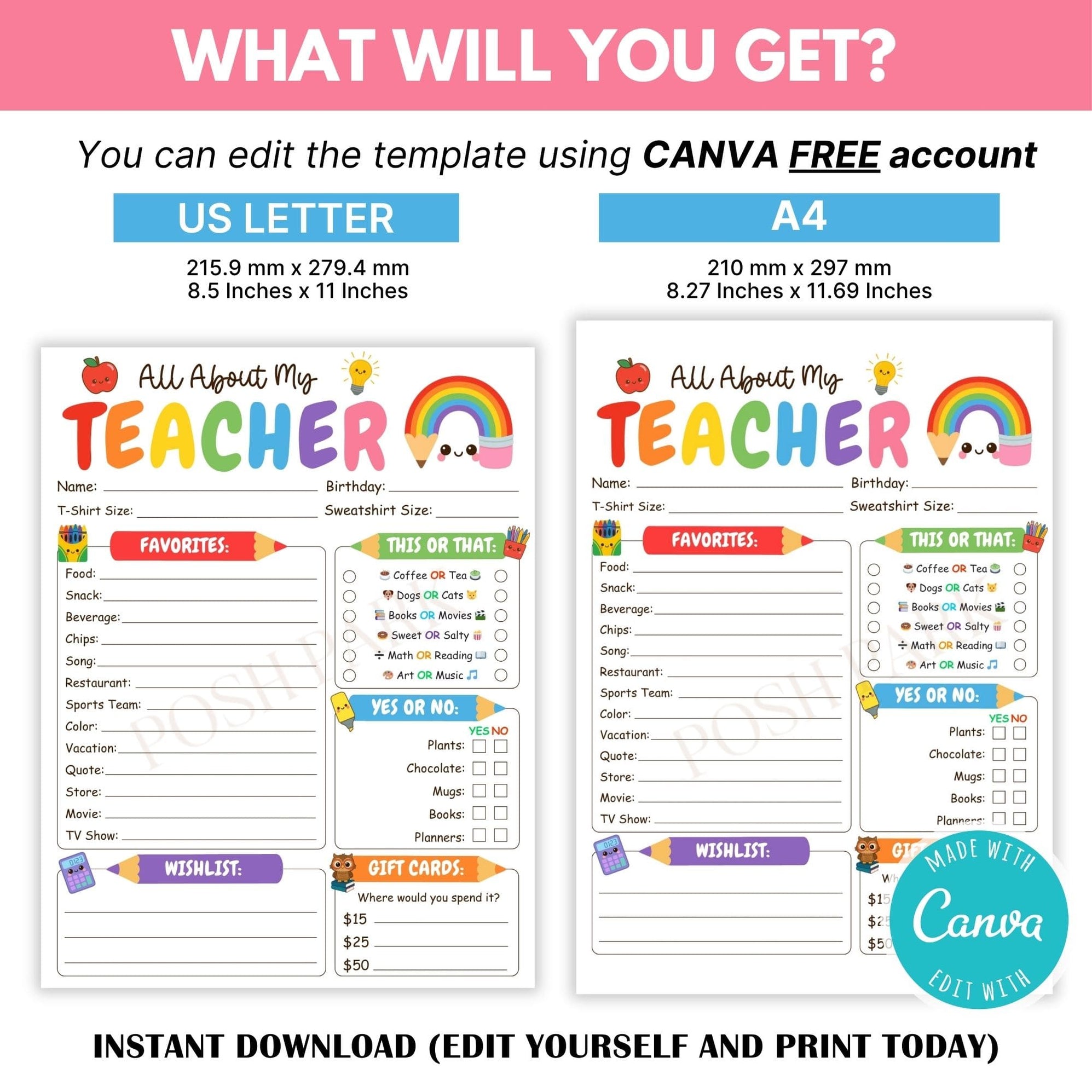 Customizable All About My Teacher Template | Getting to Know My Teacher ...