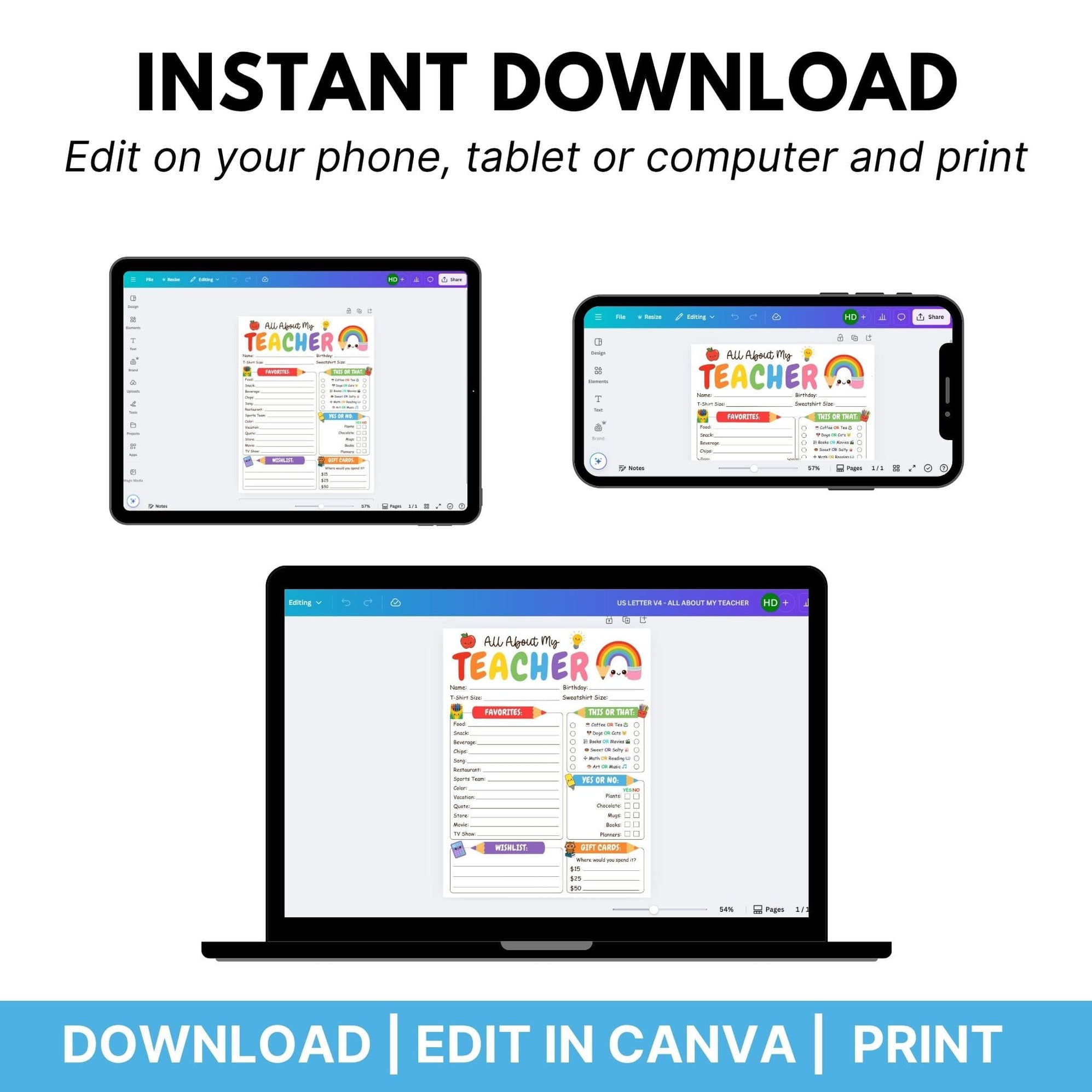 Customizable All About My Teacher Template | Getting to Know My Teacher ...