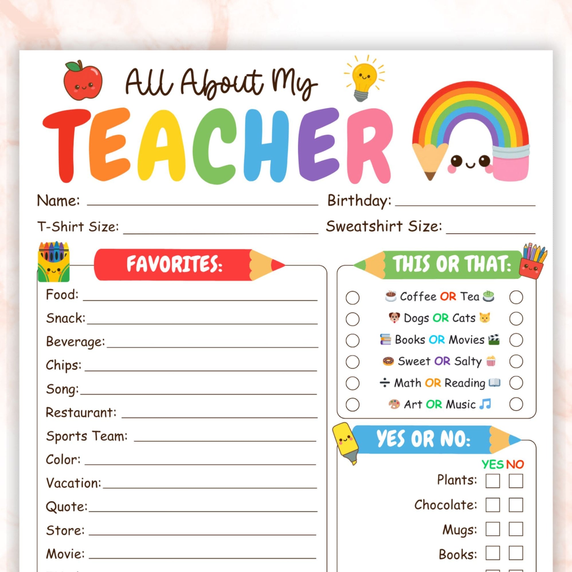 Customizable All About My Teacher Template | Getting to Know My Teacher ...