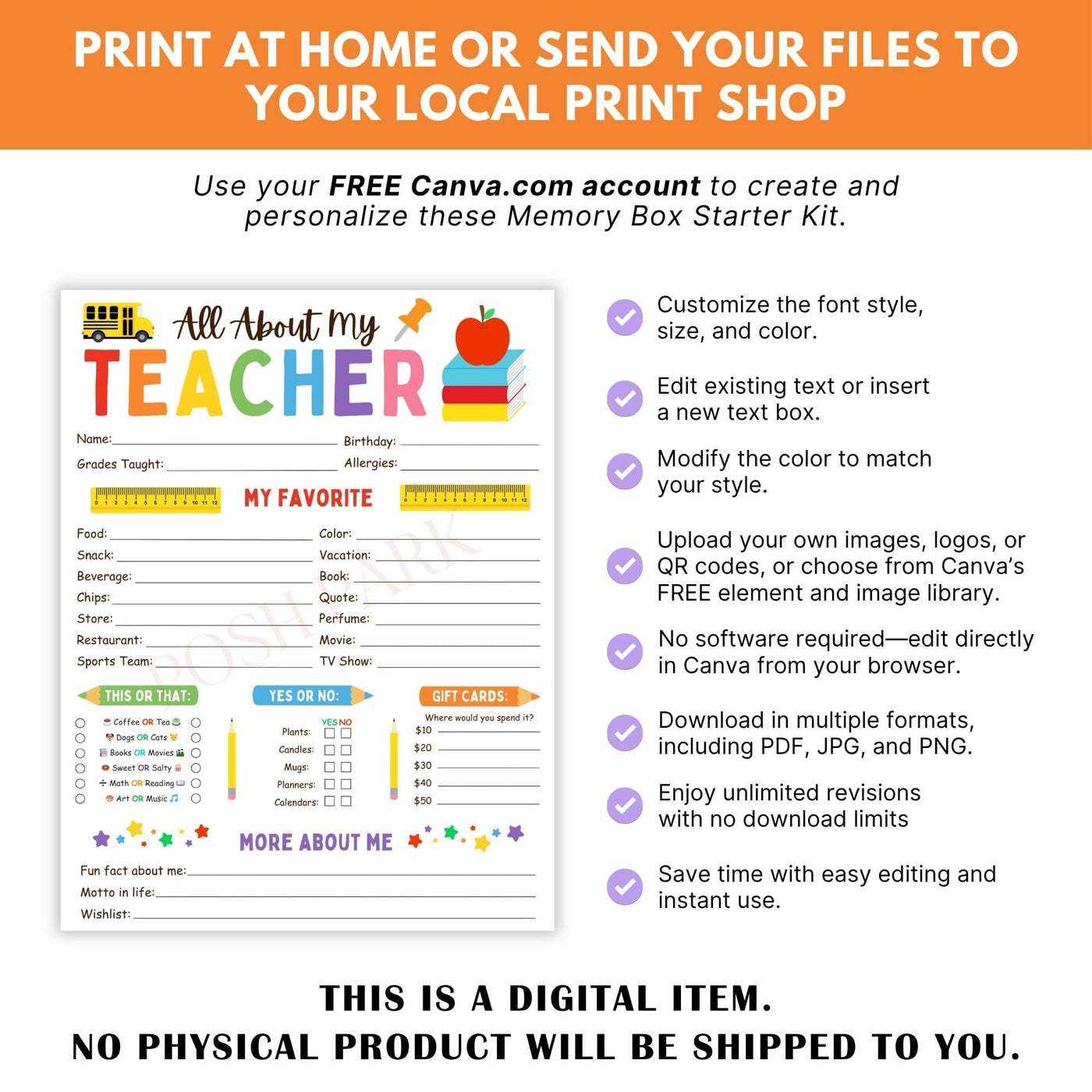 DIY All About My Teacher Favorite Things Questionnaire | Back To School ...