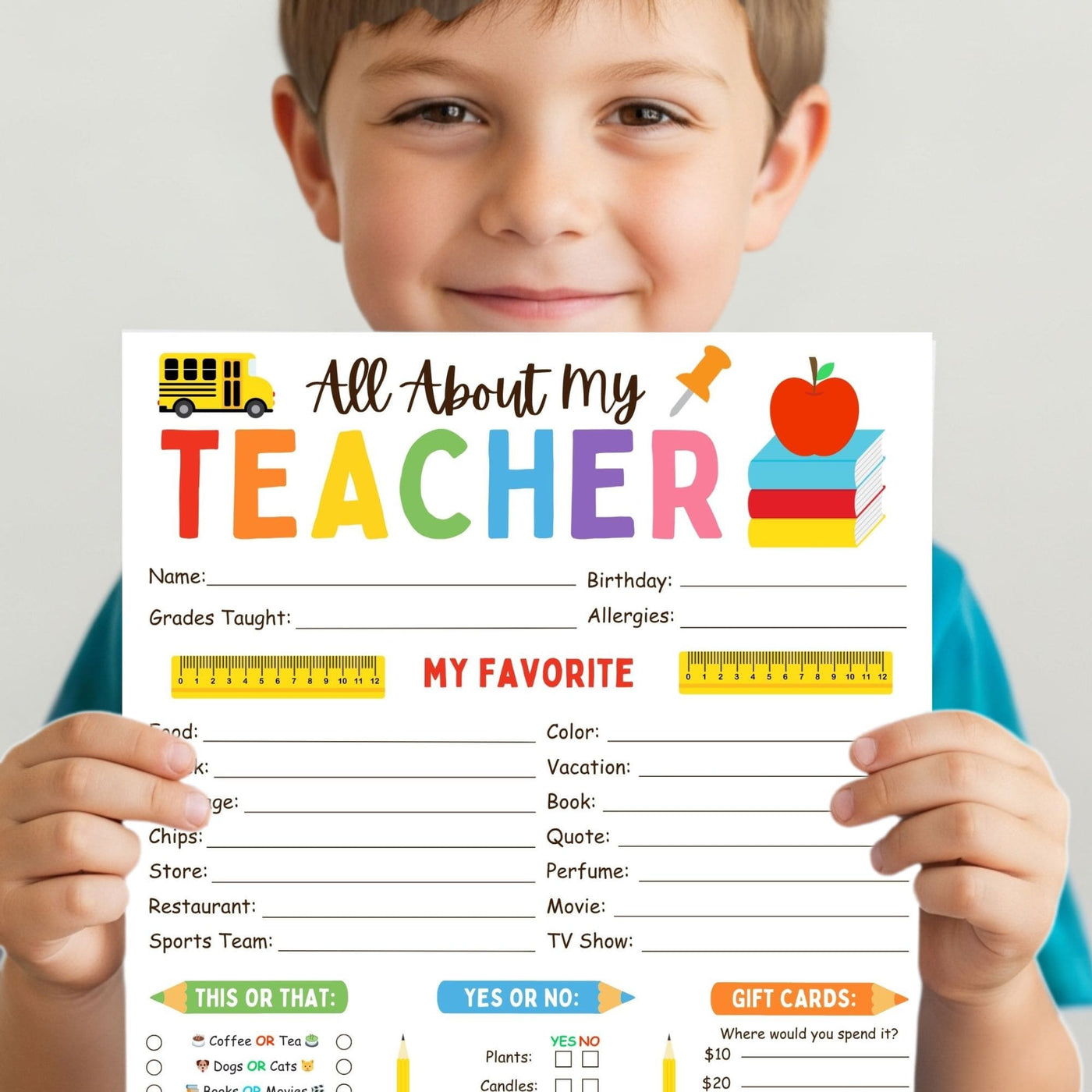 DIY All About My Teacher Favorite Things Questionnaire | Back To School ...