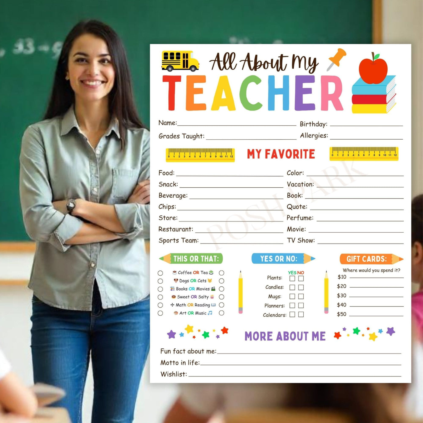 DIY All About My Teacher Favorite Things Questionnaire | Back To School ...