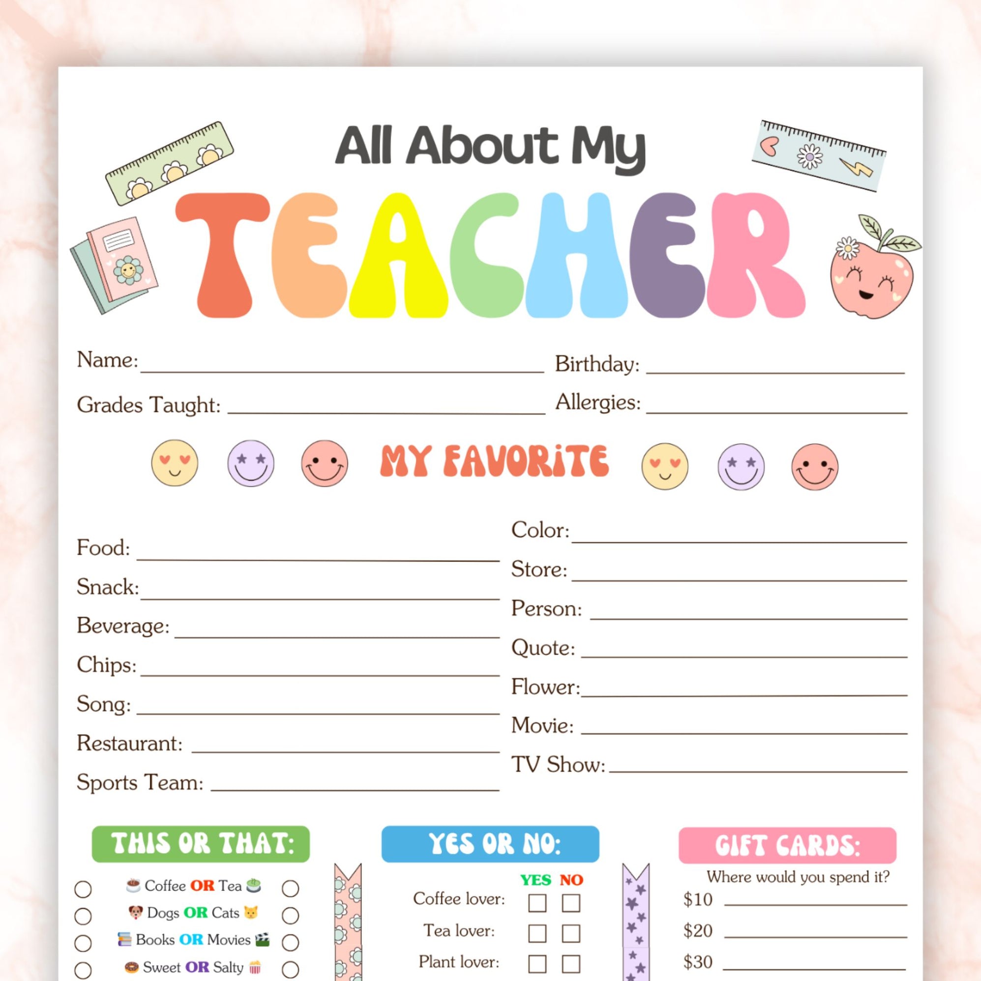 Customizable Getting to Know the Teacher Questionnaire | All About My ...
