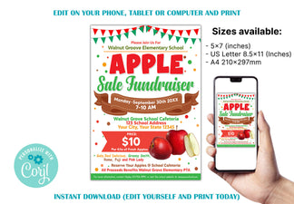 DIY Apple Sale Fundraiser Flyer | School Fundraising Sale Event Flyer ...