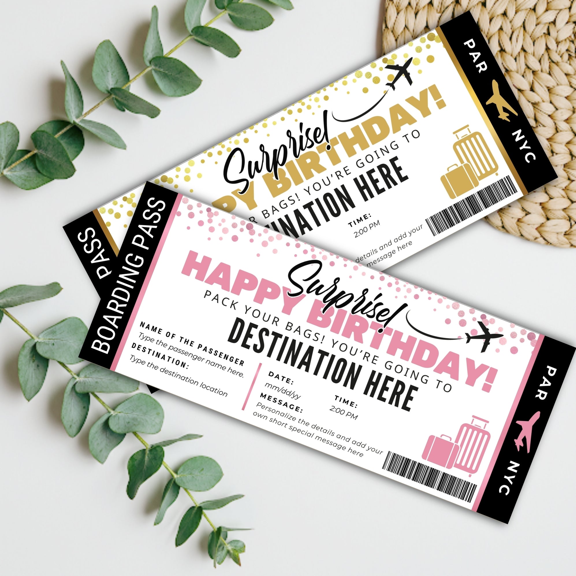 Customizable Surprise Birthday Gift Boarding Pass Template | Surprise ...