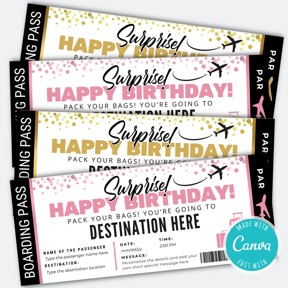 Customizable Surprise Birthday Gift Boarding Pass Template | Surprise ...