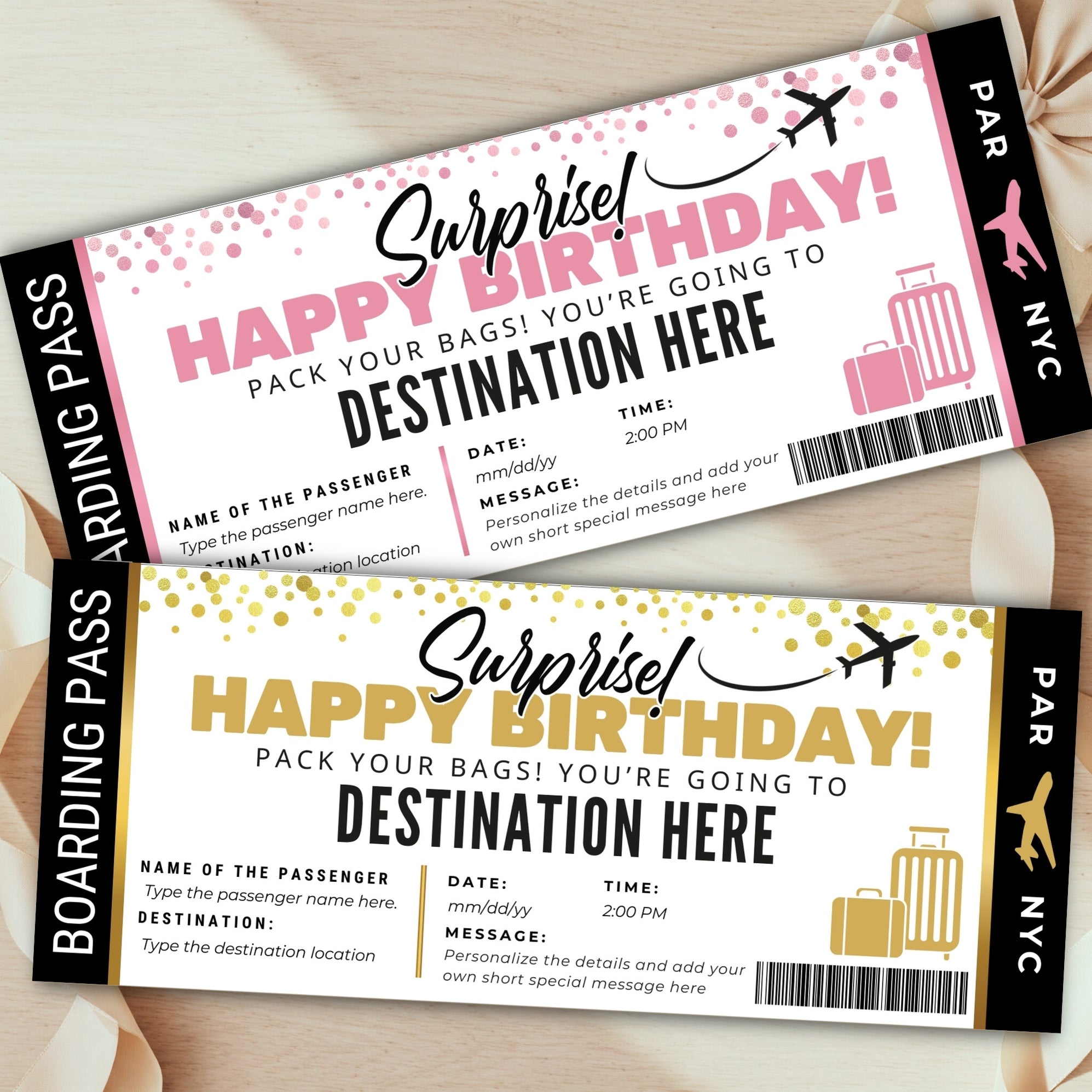 Customizable Surprise Birthday Gift Boarding Pass Template | Surprise ...