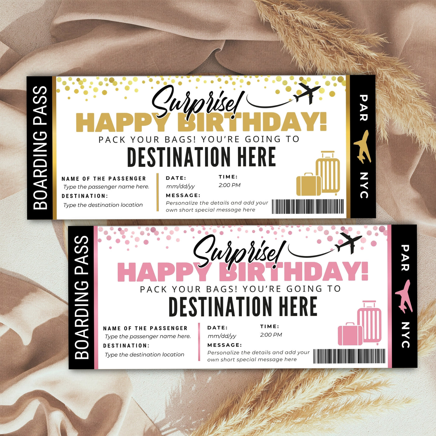 Customizable Surprise Birthday Gift Boarding Pass Template | Surprise ...
