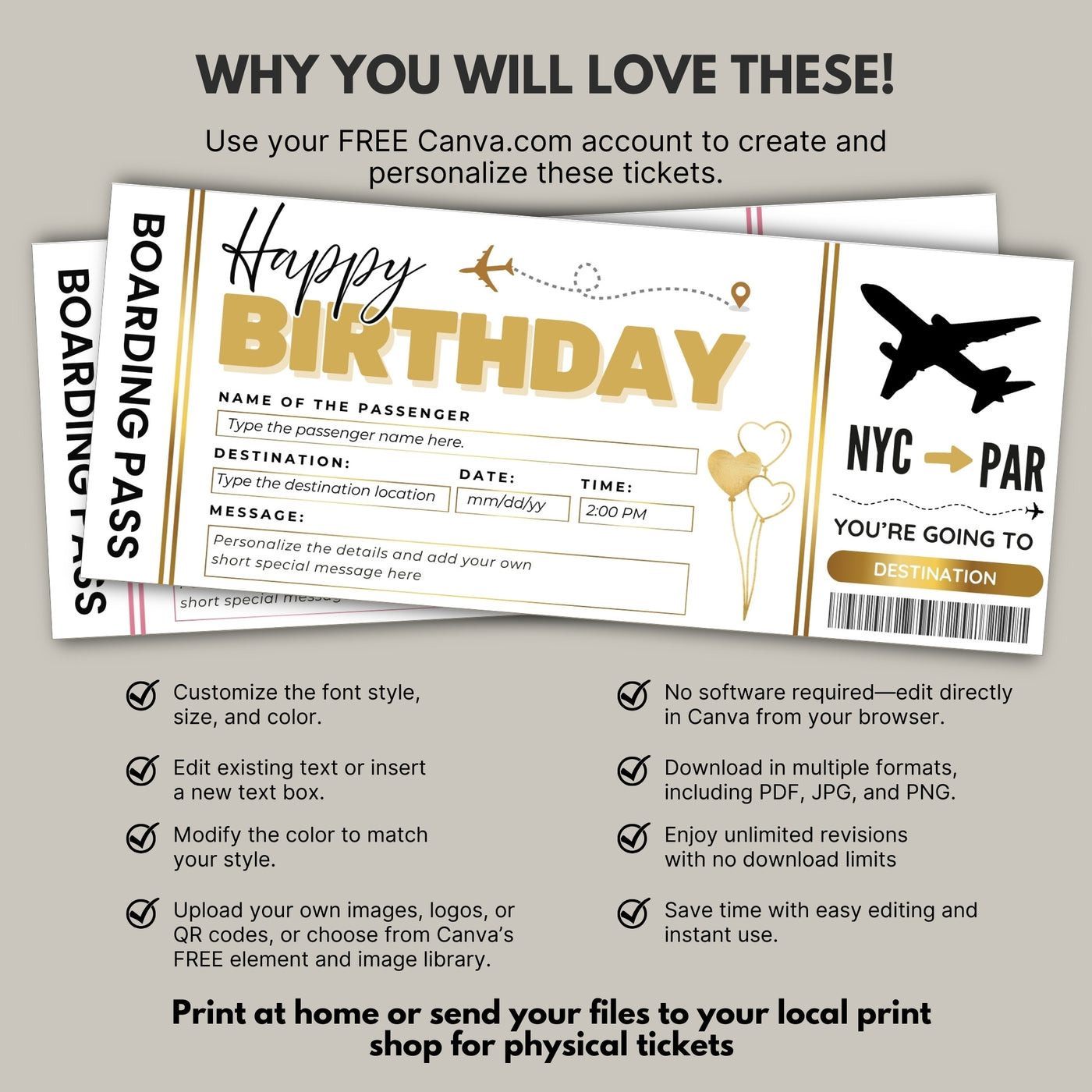 DIY Surprise Travel Gift Ticket Template | Birthday Trip Boarding Pass ...