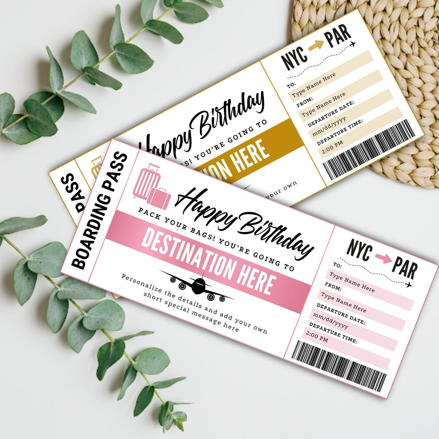 DIY Travel Gift Boarding Pass Template | Surprise Birthday Trip Voucher ...