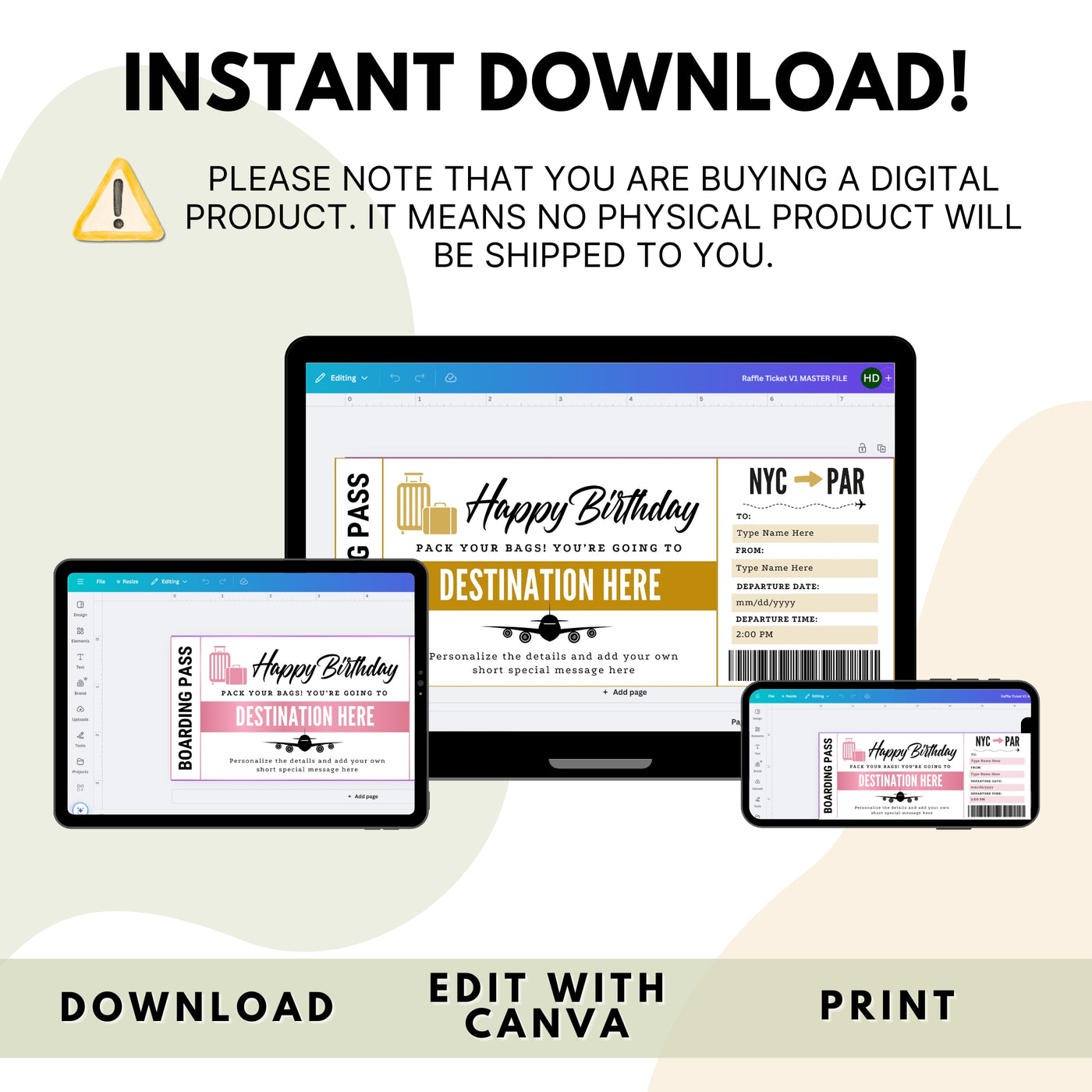 DIY Travel Gift Boarding Pass Template | Surprise Birthday Trip Voucher ...