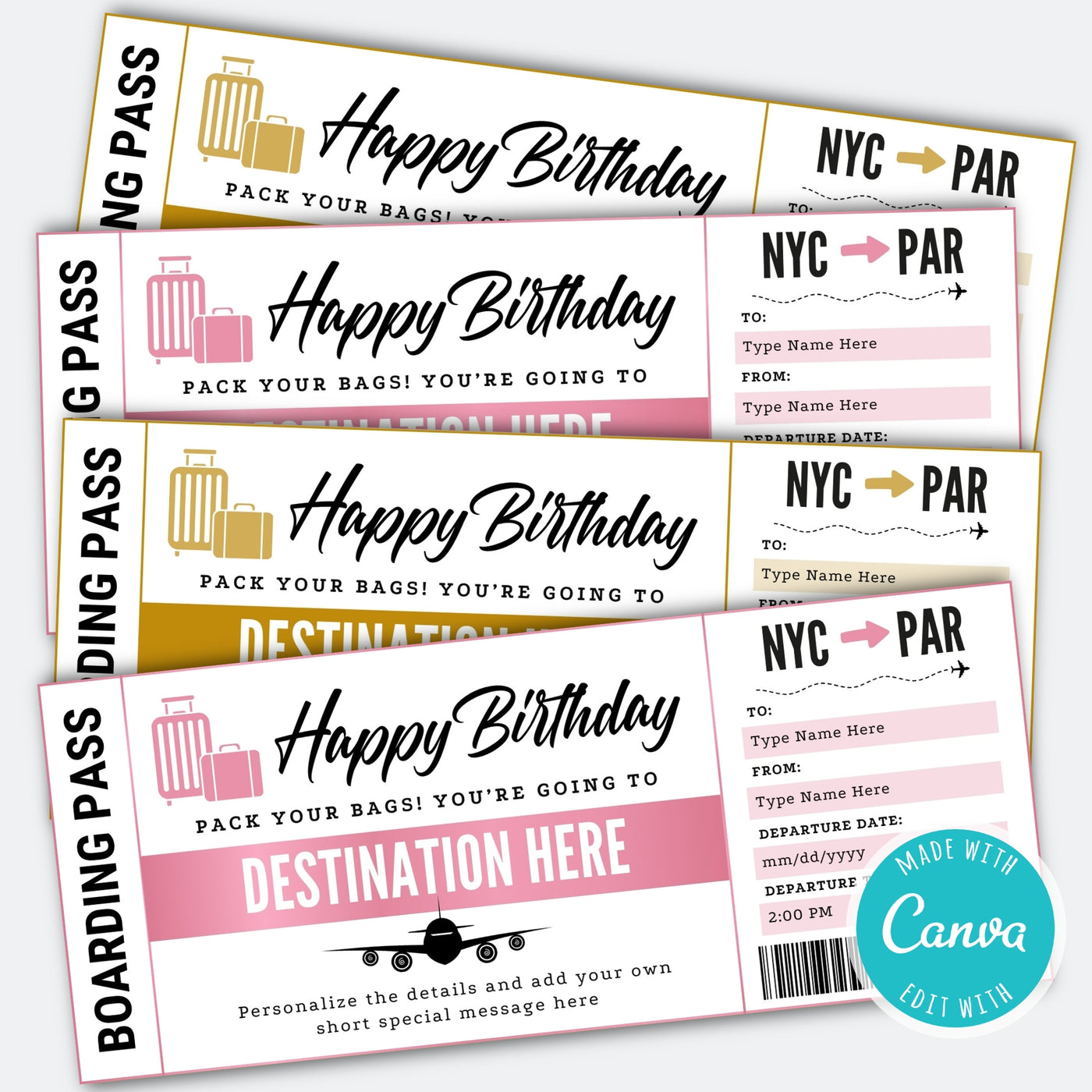DIY Travel Gift Boarding Pass Template | Surprise Birthday Trip Voucher ...
