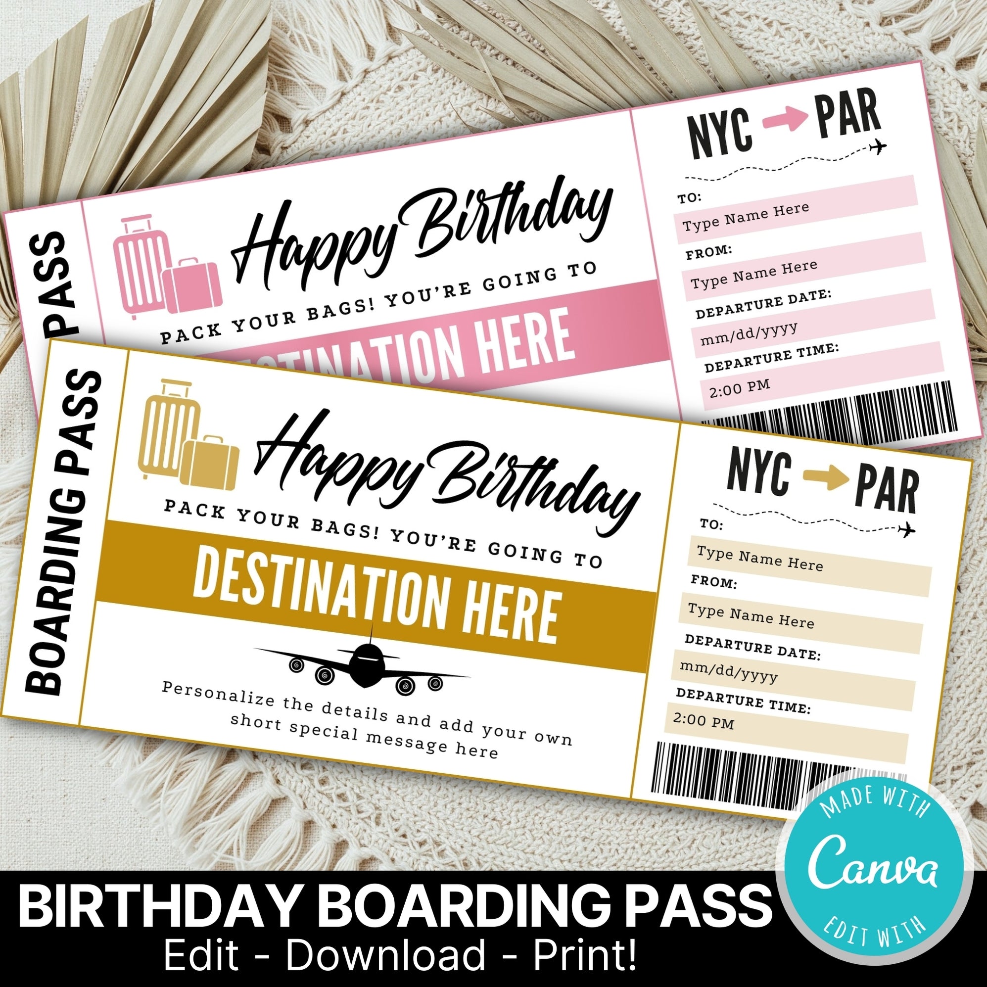 DIY Travel Gift Boarding Pass Template | Surprise Birthday Trip Voucher ...