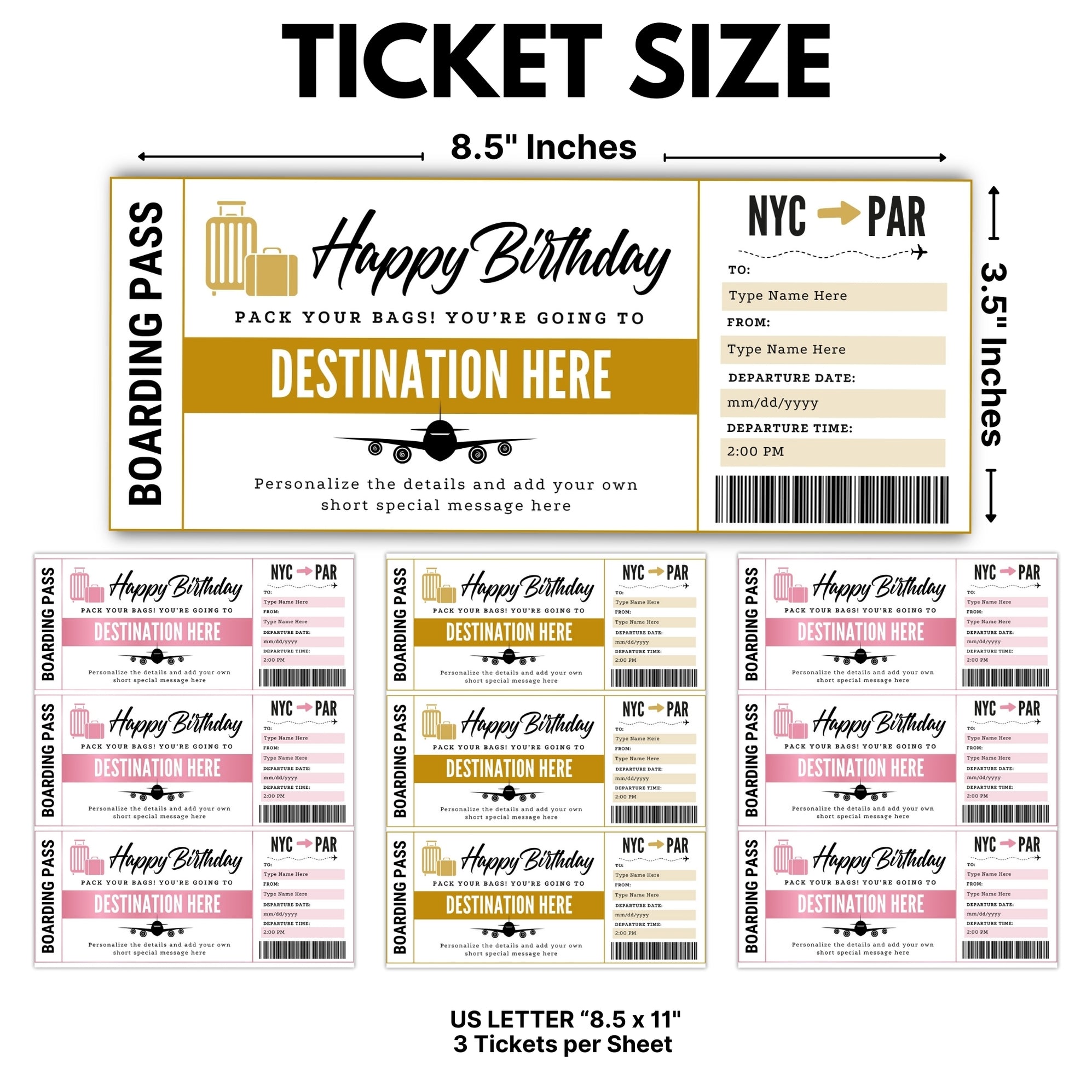 DIY Travel Gift Boarding Pass Template | Surprise Birthday Trip Voucher ...