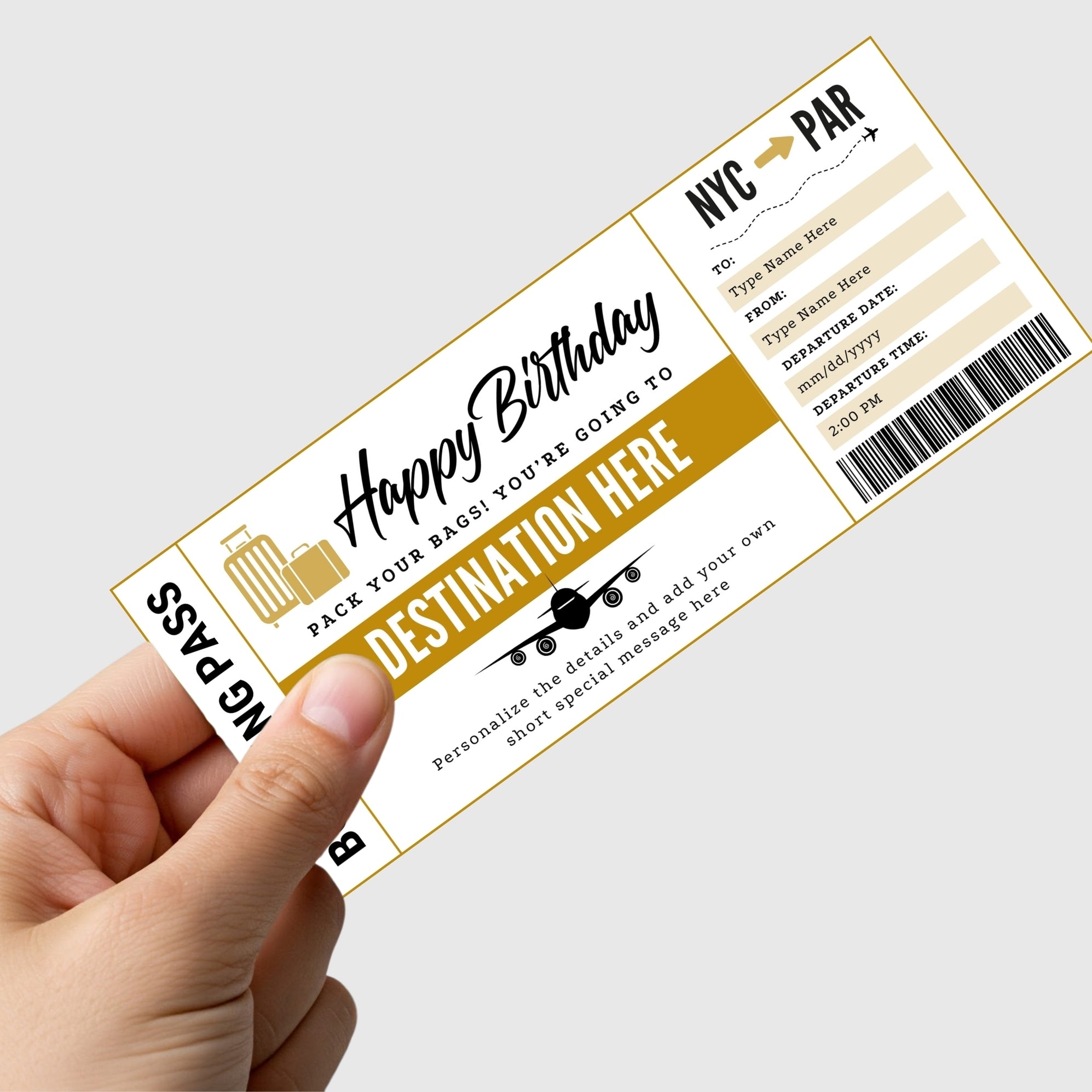 DIY Travel Gift Boarding Pass Template | Surprise Birthday Trip Voucher ...