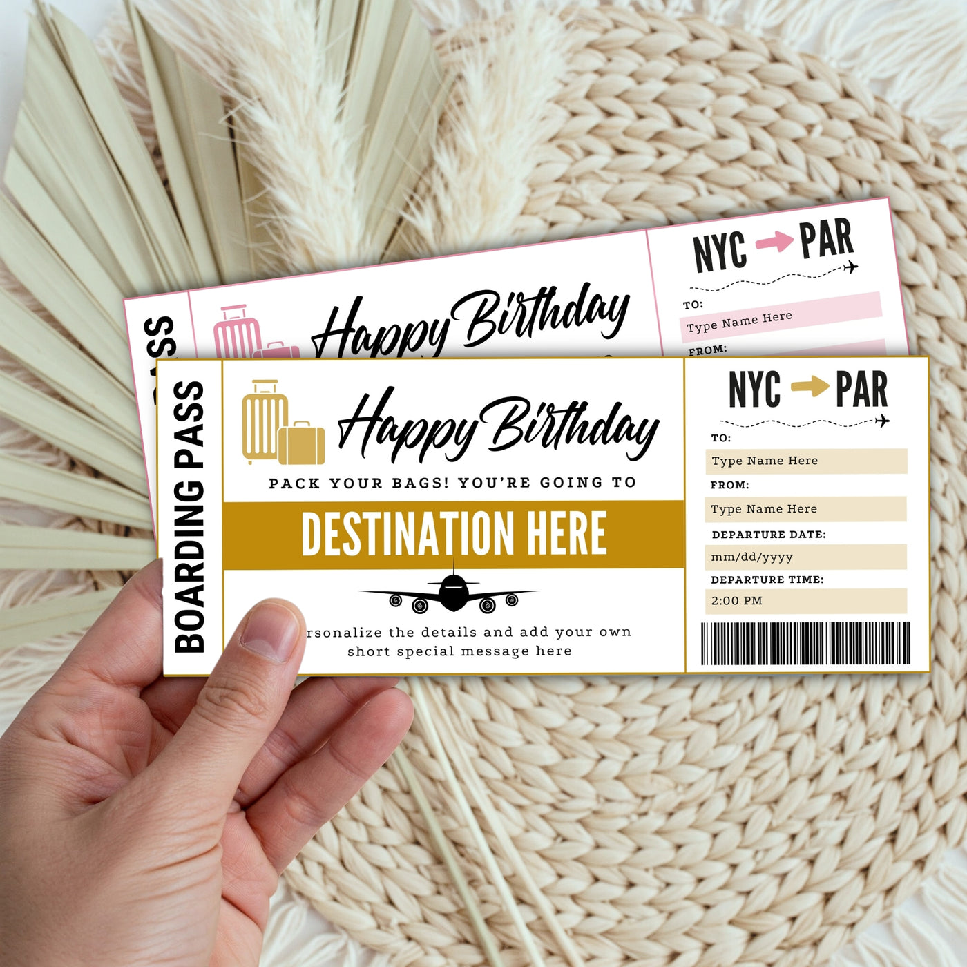 DIY Travel Gift Boarding Pass Template | Surprise Birthday Trip Voucher ...