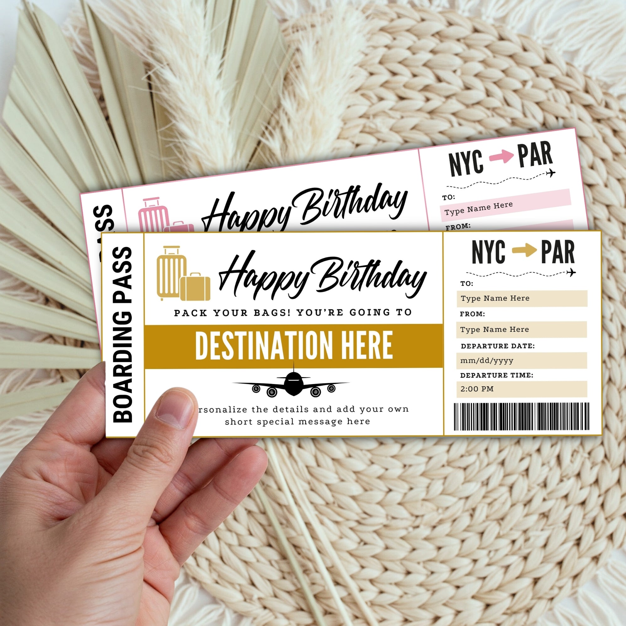 DIY Travel Gift Boarding Pass Template | Surprise Birthday Trip Voucher ...