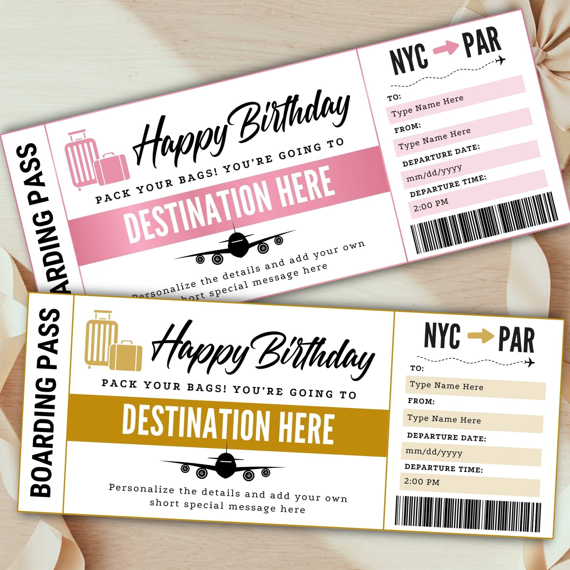 DIY Travel Gift Boarding Pass Template | Surprise Birthday Trip Voucher ...