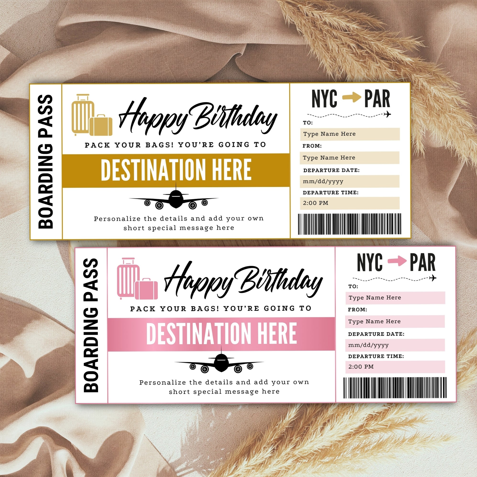 DIY Travel Gift Boarding Pass Template | Surprise Birthday Trip Voucher ...