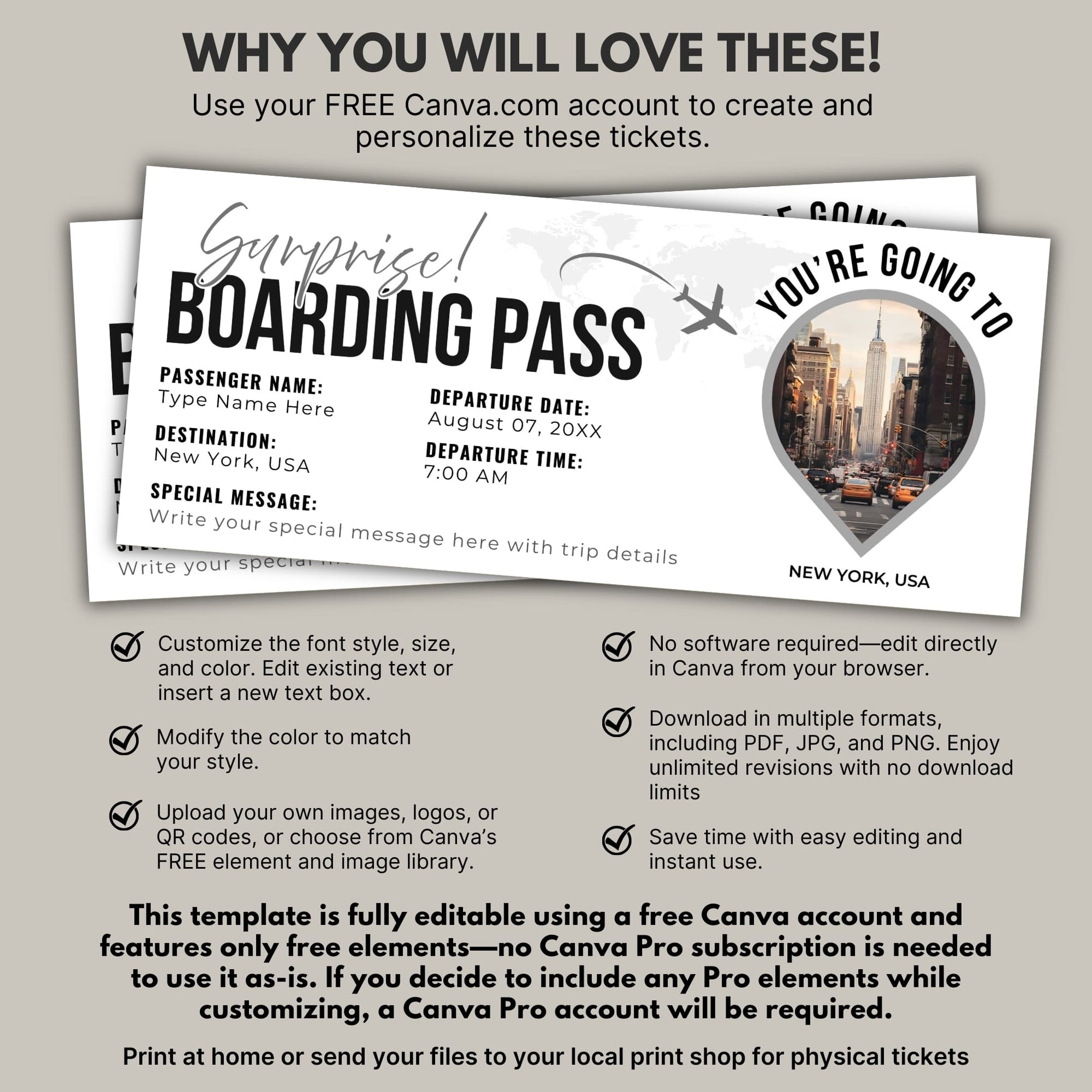 Customization Surprise Birthday Boarding Pass Ticket Template | Trip ...