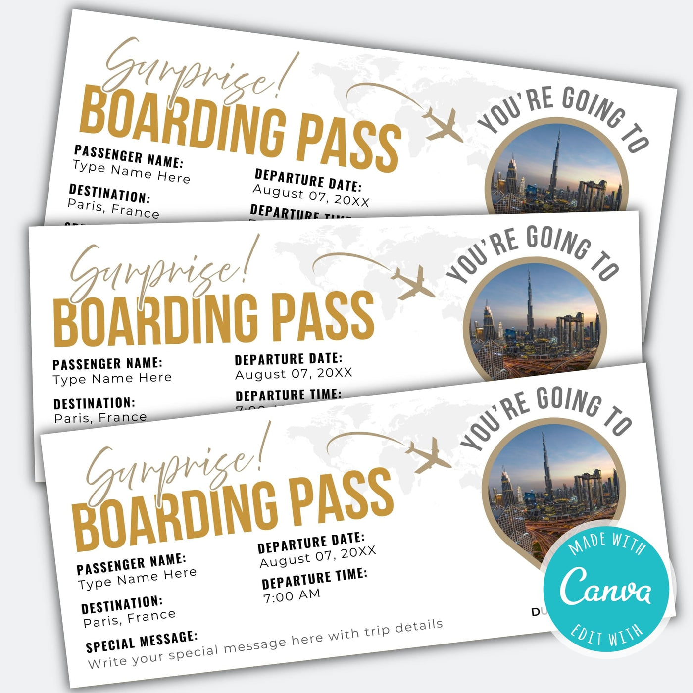 Customization Boarding Pass Ticket Gift Template | Surprise Birthday ...
