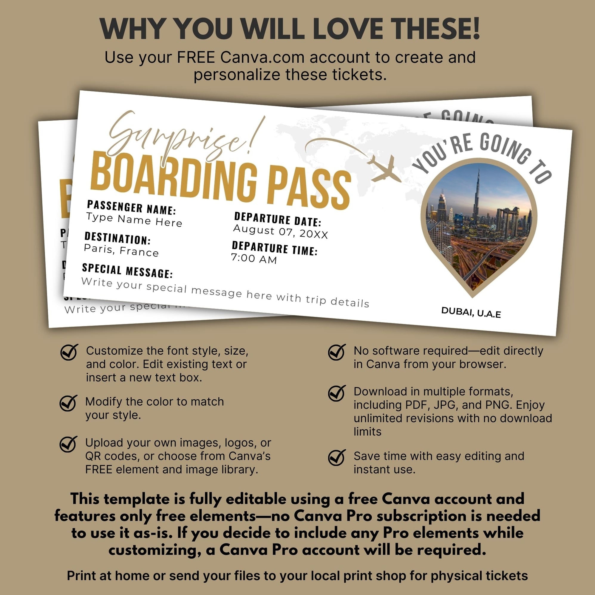 Customization Boarding Pass Ticket Gift Template | Surprise Birthday ...